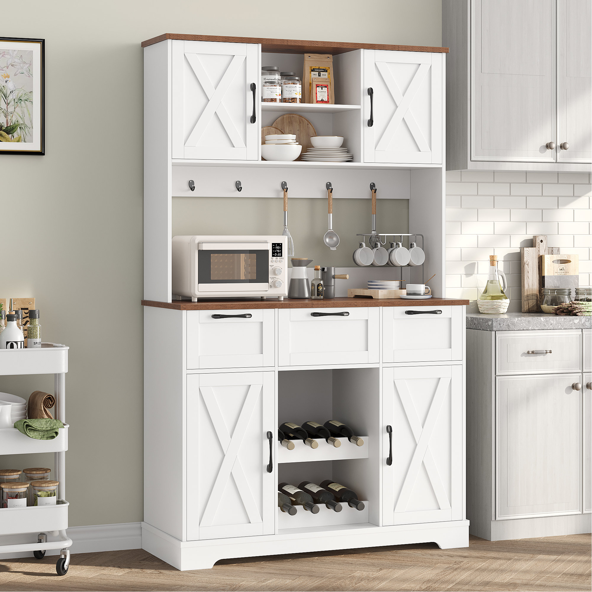 Lark Manor™ CLOSE-OUT Asharani 73"H Farmhouse Kitchen Pantry Cabinet ...