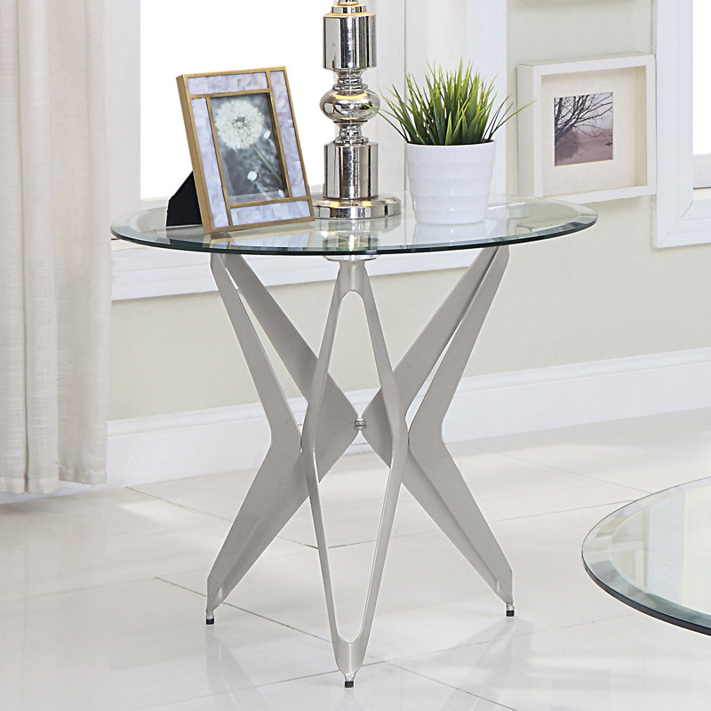 Orren Ellis Jenny Glass Top Abstract End Table | Wayfair