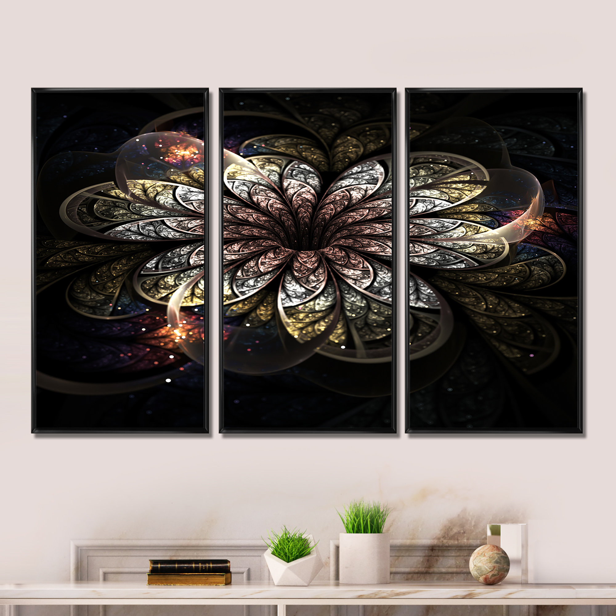 Winston Porter Rounded Glowing Golden Fractal Flower - Floral Framed ...