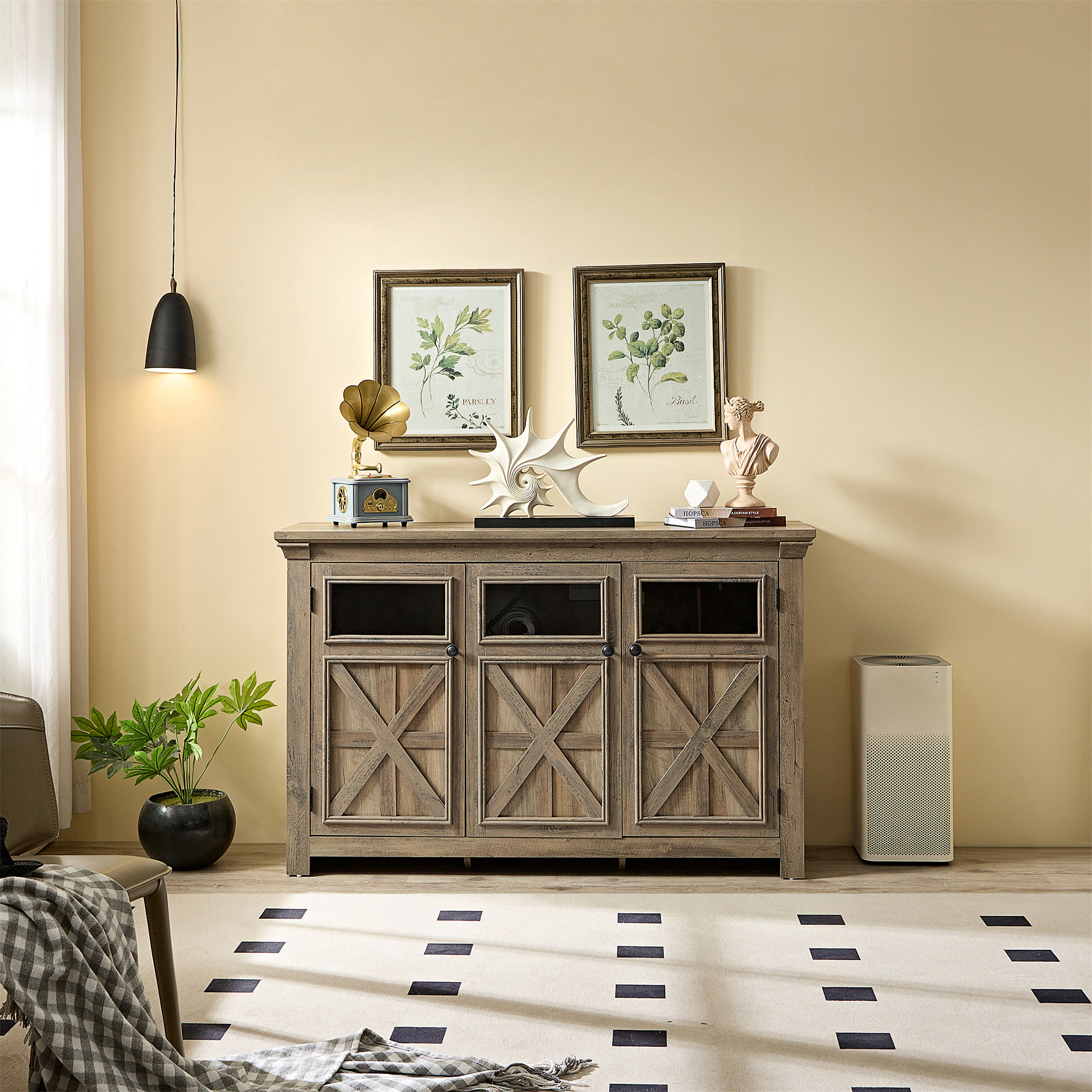 August Grove® 3 Doors Cabinet Large Buffet Sideboard Cabinet, Bar Wine ...