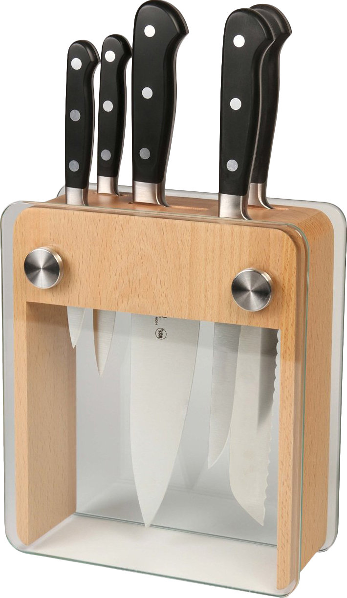 Mercer Cutlery Renaissance 6 Piece Wood and Glass Forged Knife Block ...