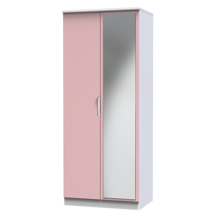 17 Stories Taetum 2 Door Mirrored Robe in Kobe Pink & White (Ready ...