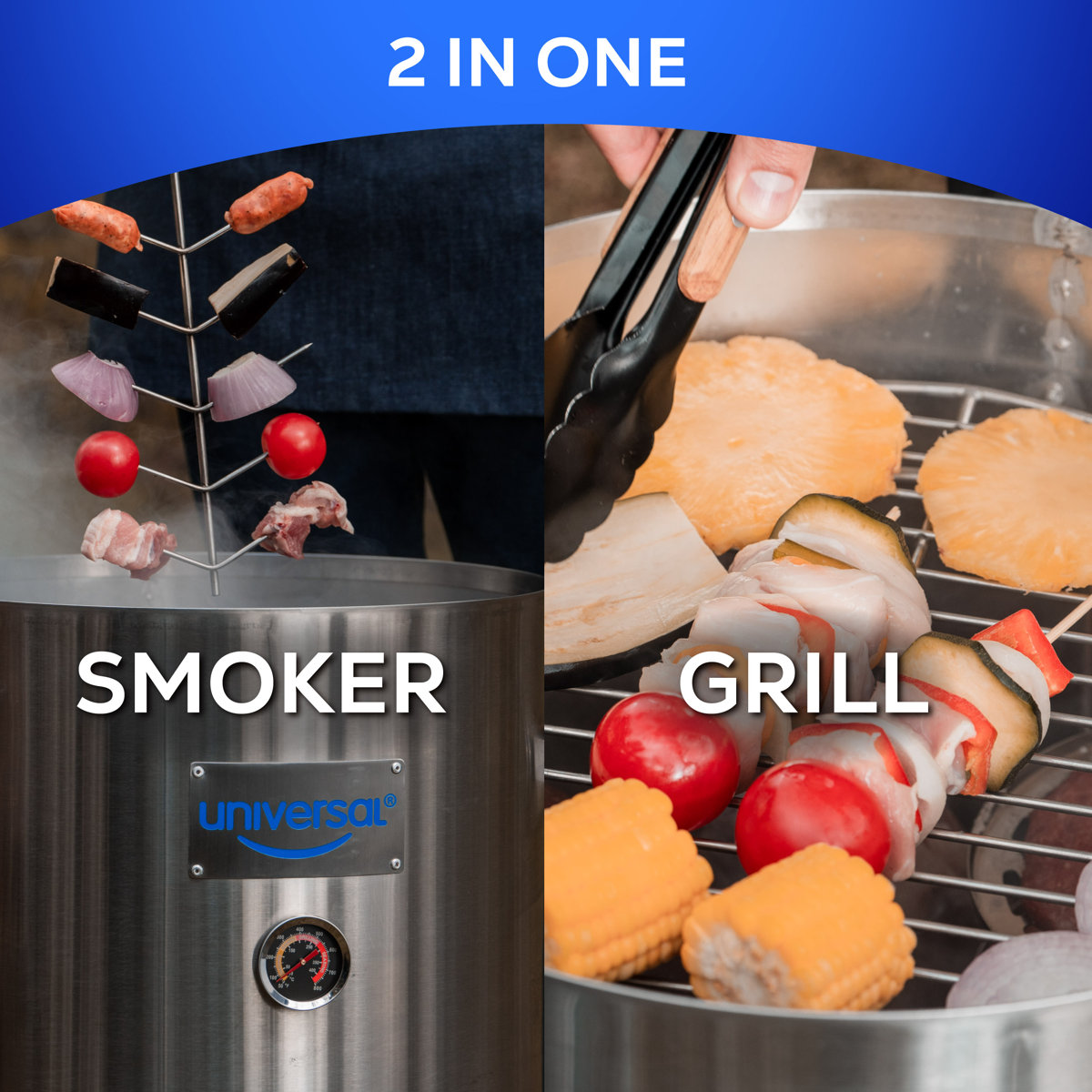 Universal 20-Pound Stainless Steel (25-Servings) Charcoal Barrel Smoker ...