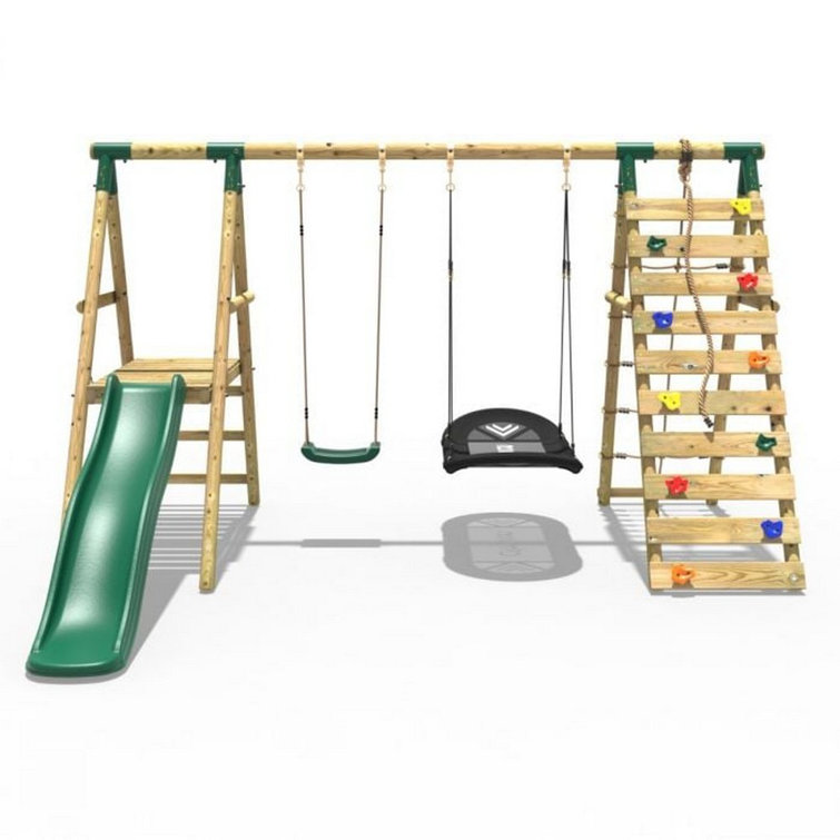 Rebo Pine Swing Set with 2 Swing(s) , 1 Slide(s) | Wayfair.co.uk