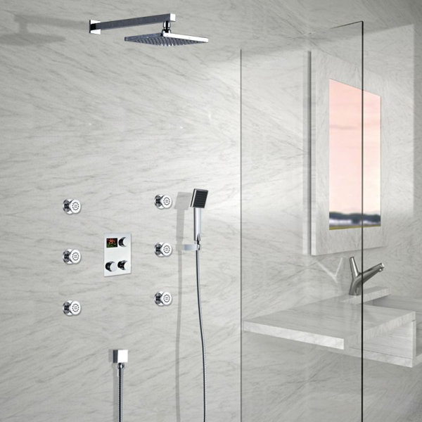 Juno Showers Juno 12" Square Shower Head Jetted Body Massage Shower ...