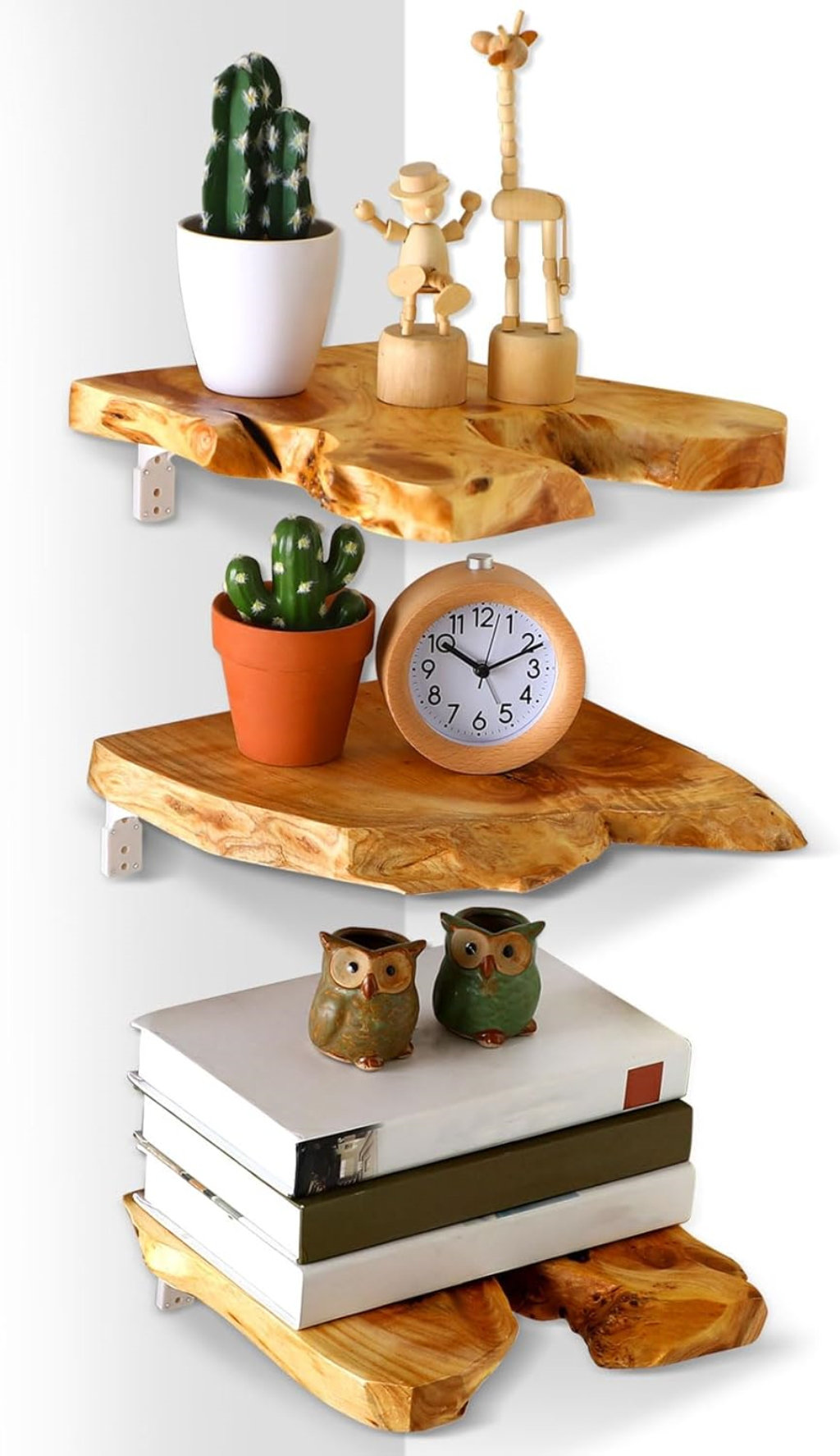 Loon Peak 3-Pack Solid Cedar Wood Corner Floating Shelves Set - Wall ...