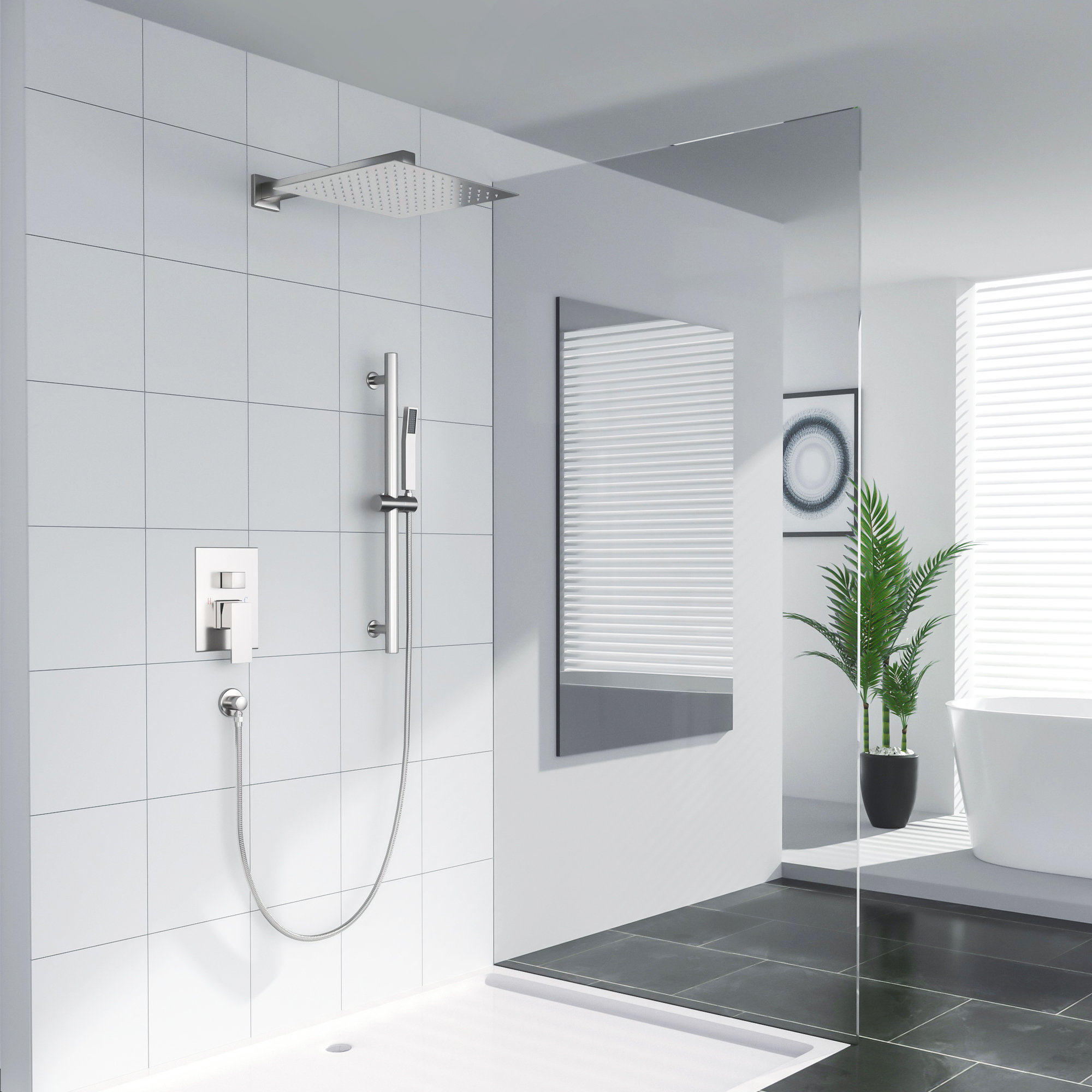 Mocoloo Pressure Balancing Rain Shower System 12 Inch Wall Mounted Rain ...
