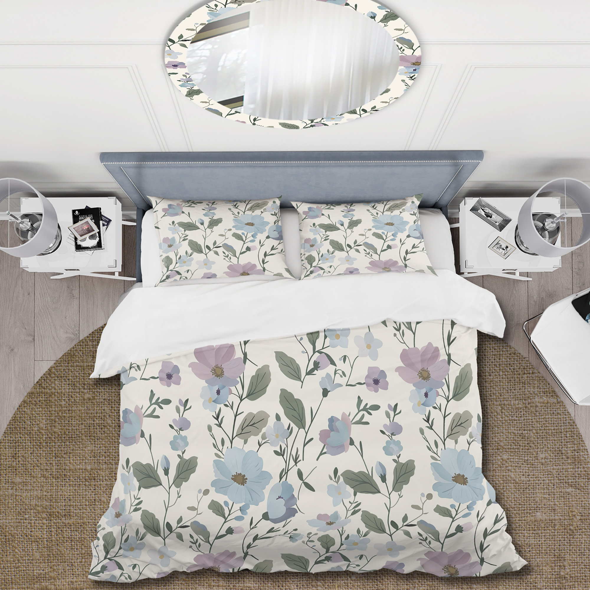 Design Art Vintage Floral Powder Blue - Vintage Duvet Cover Set | Wayfair
