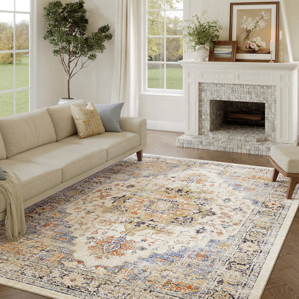 Bungalow Rose Elaine Washable Vintage Fashion Rug for Living Room with ...