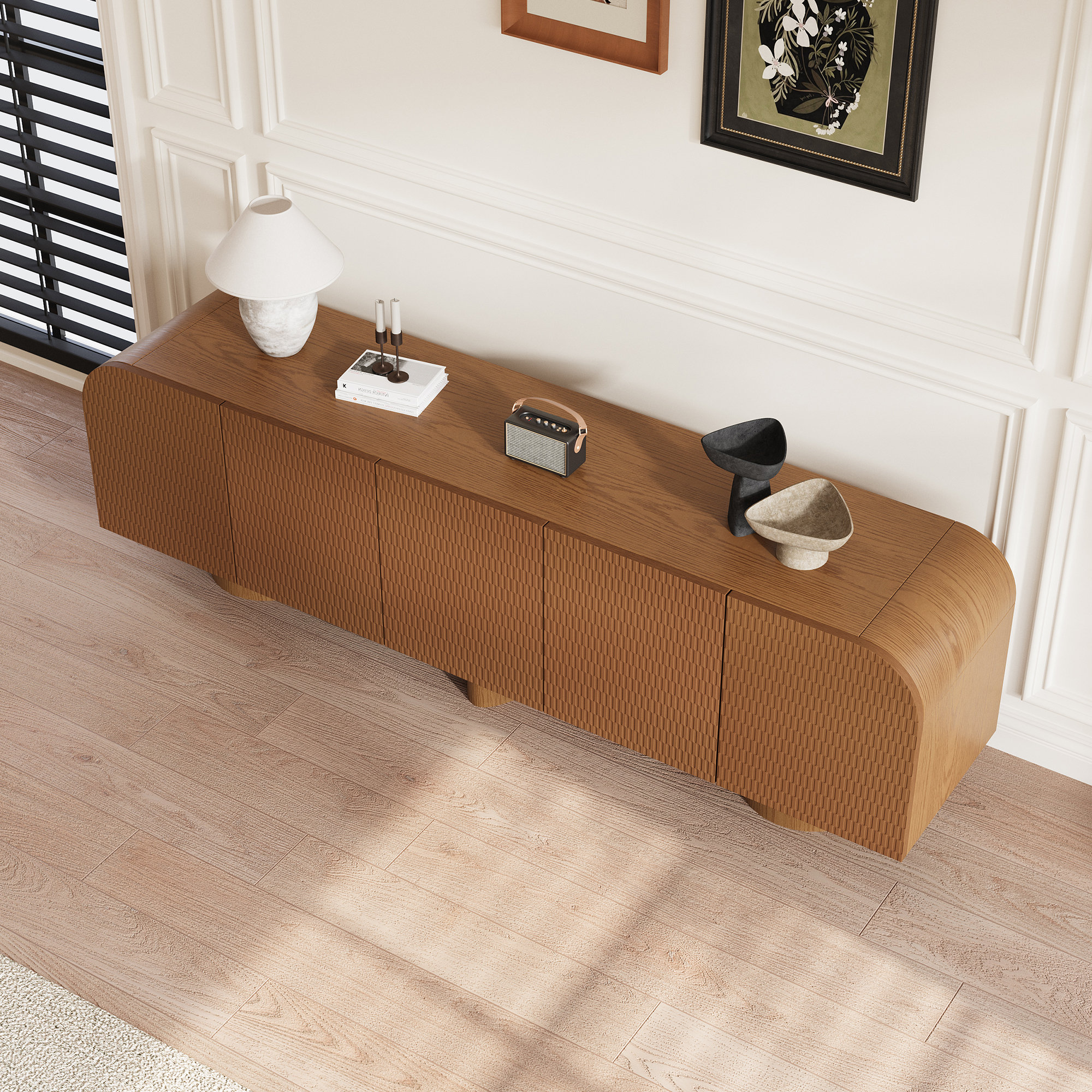 Orren Ellis 70.87" Modern Tv Stand With Rounded Corners And Vertical ...