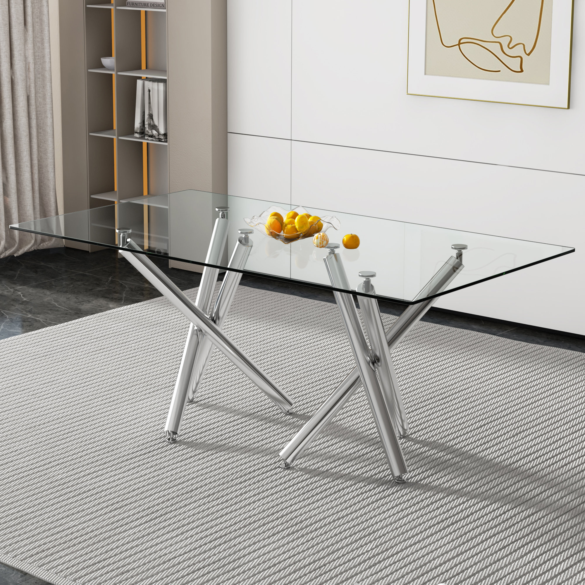 Wrought Studio™ Large Modern Minimalist Rectangular Glass Dining Table ...