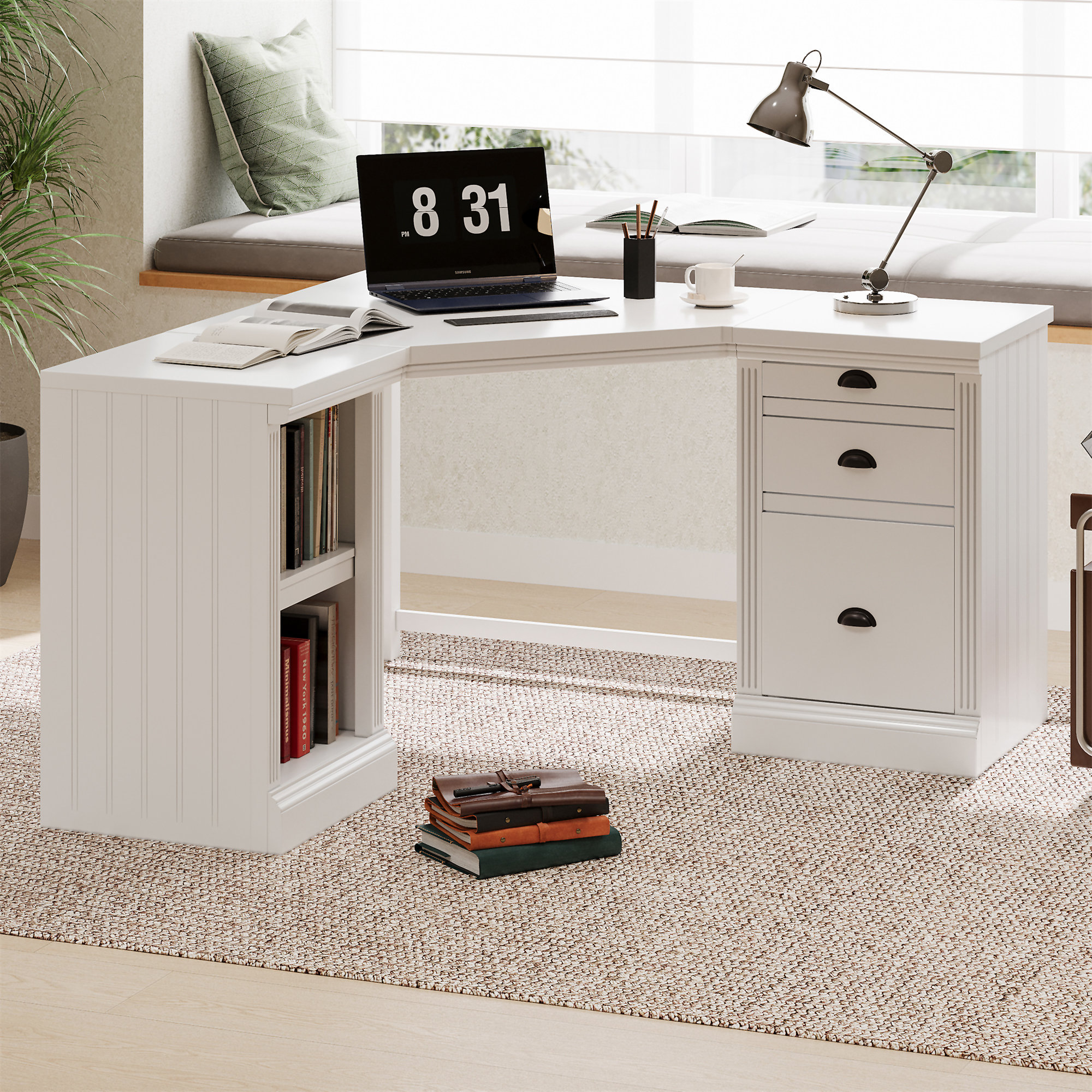 Latitude Run® 57.68" Modern L Shaped Executive Desk With 2 Storage ...