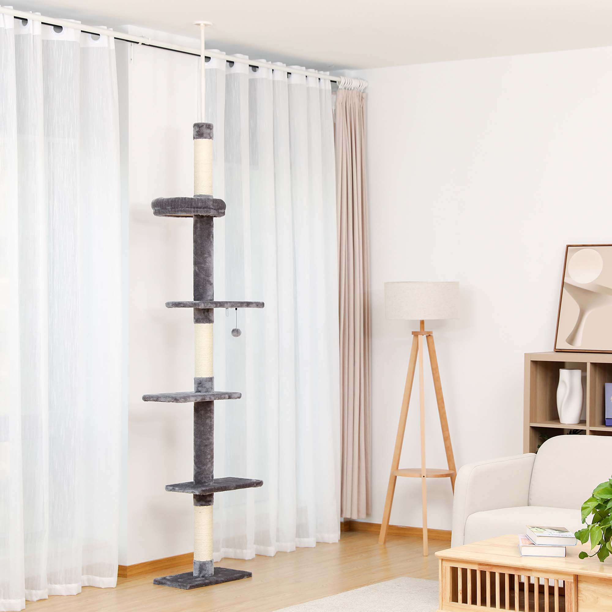 Ebern Designs Interactive Adjustable 5-Tier Floor To Ceiling Cat Tower ...