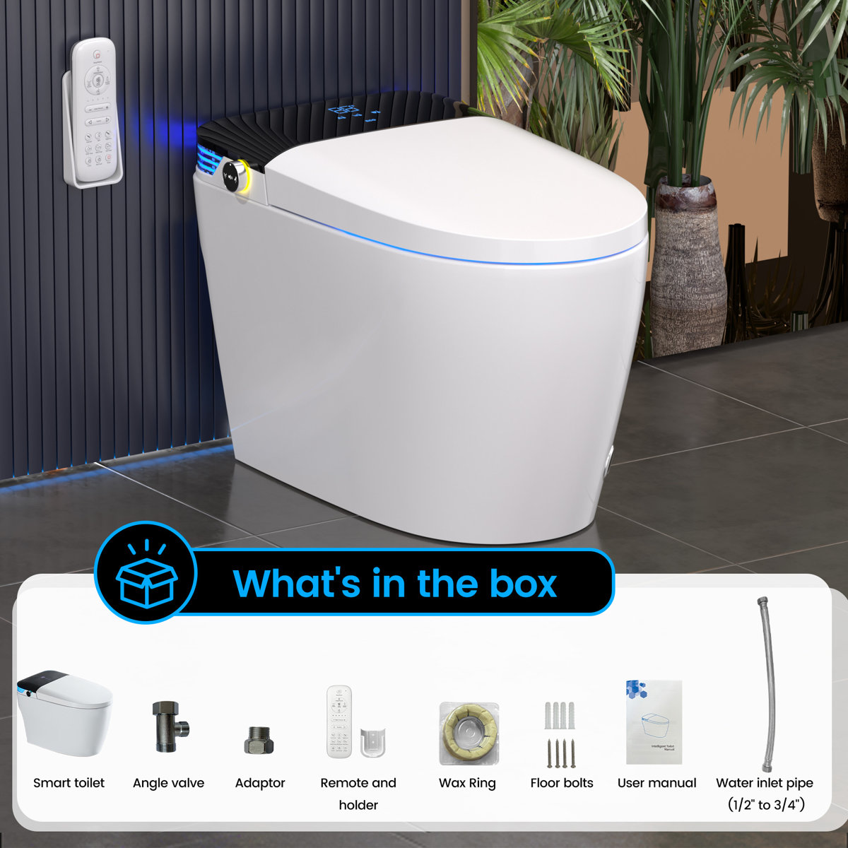 BCAN Smart Toilet with Tankless Bidet Wash, Auto Open Lid, 1.28 Gallons ...