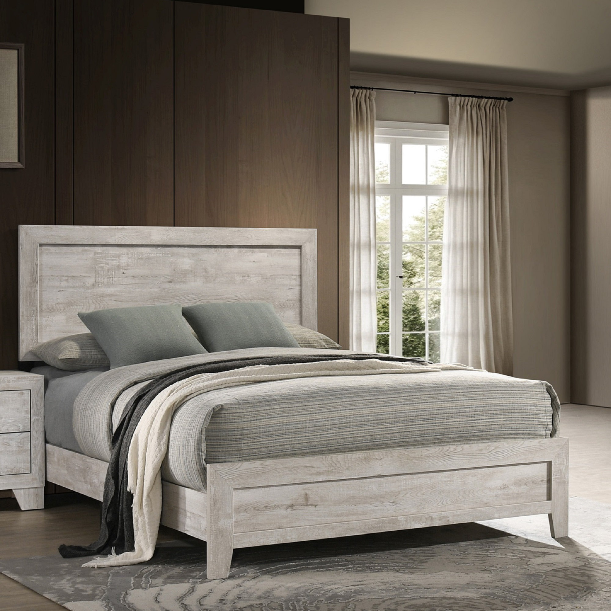 August Grove® Whitewashed Wood Finish 1pc Full Size Panel Bed Beautiful ...
