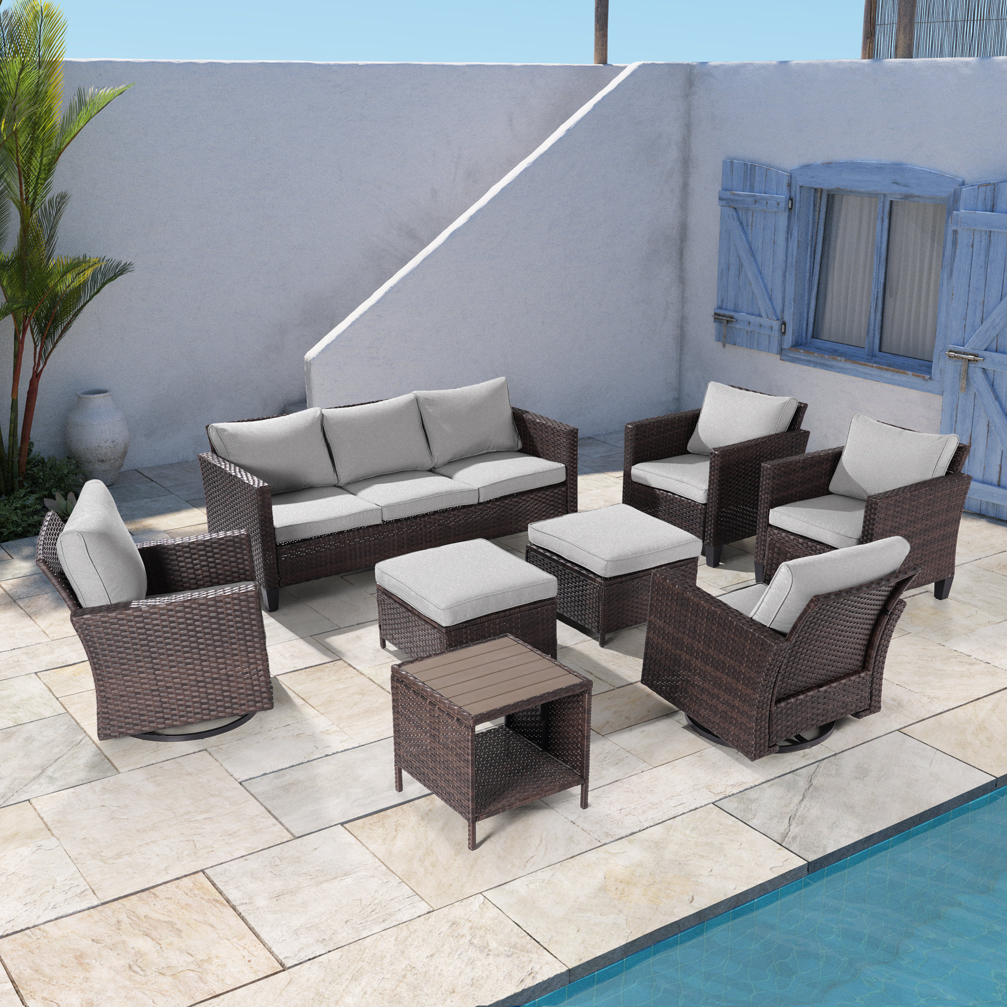 Red Barrel Studio Koya 7 - Person Swivel Rocking Chair Outdoor Seating ...