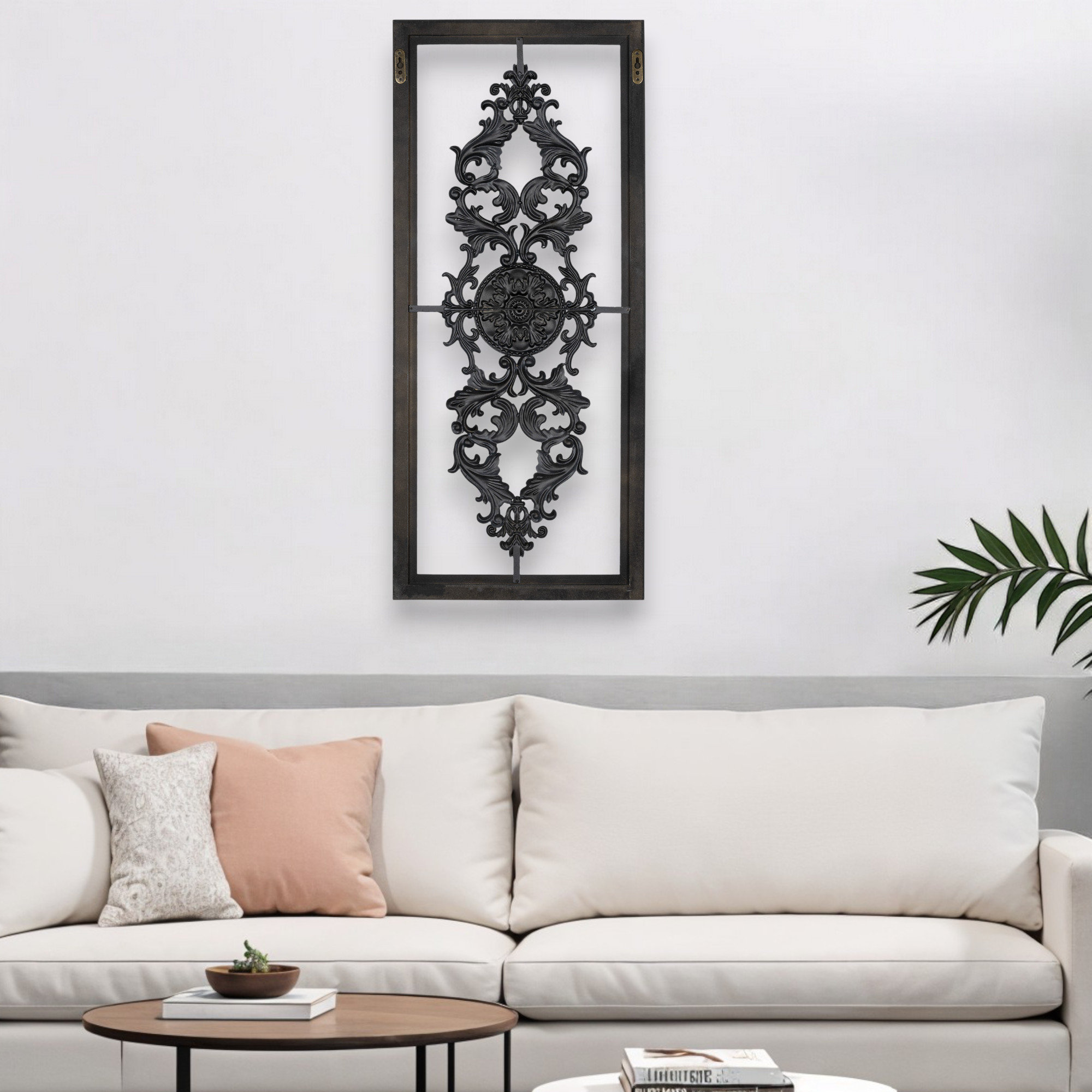 HomeRoots Distressed Scroll Panel Metal Wood Framed Wall Art | Wayfair