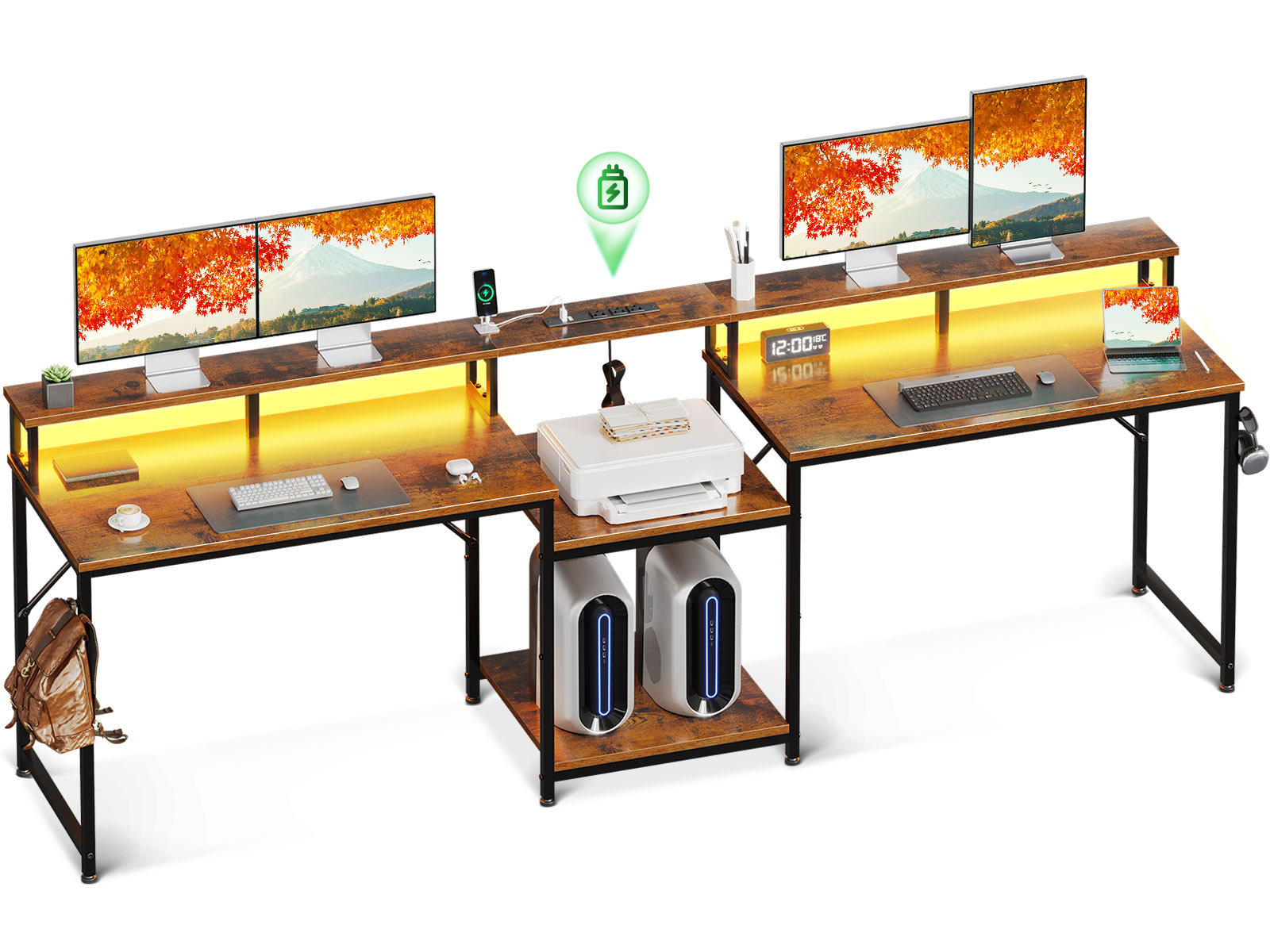 Inbox Zero 2 Person Gaming Desk With Storage Shelves, Long Double Home ...