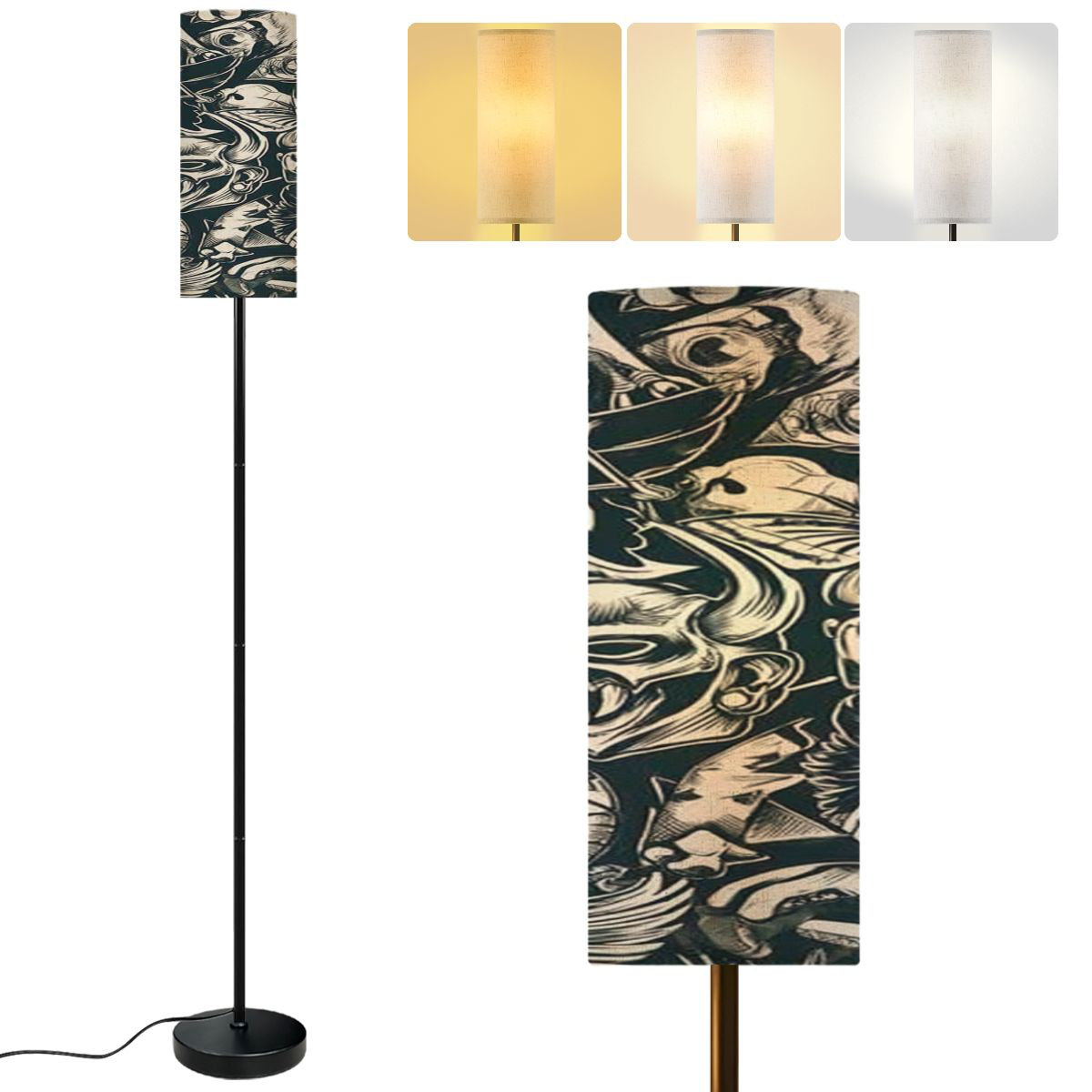 East Urban Home 68.5" Standing Floor Lamp Vintage tattoos devil head ...