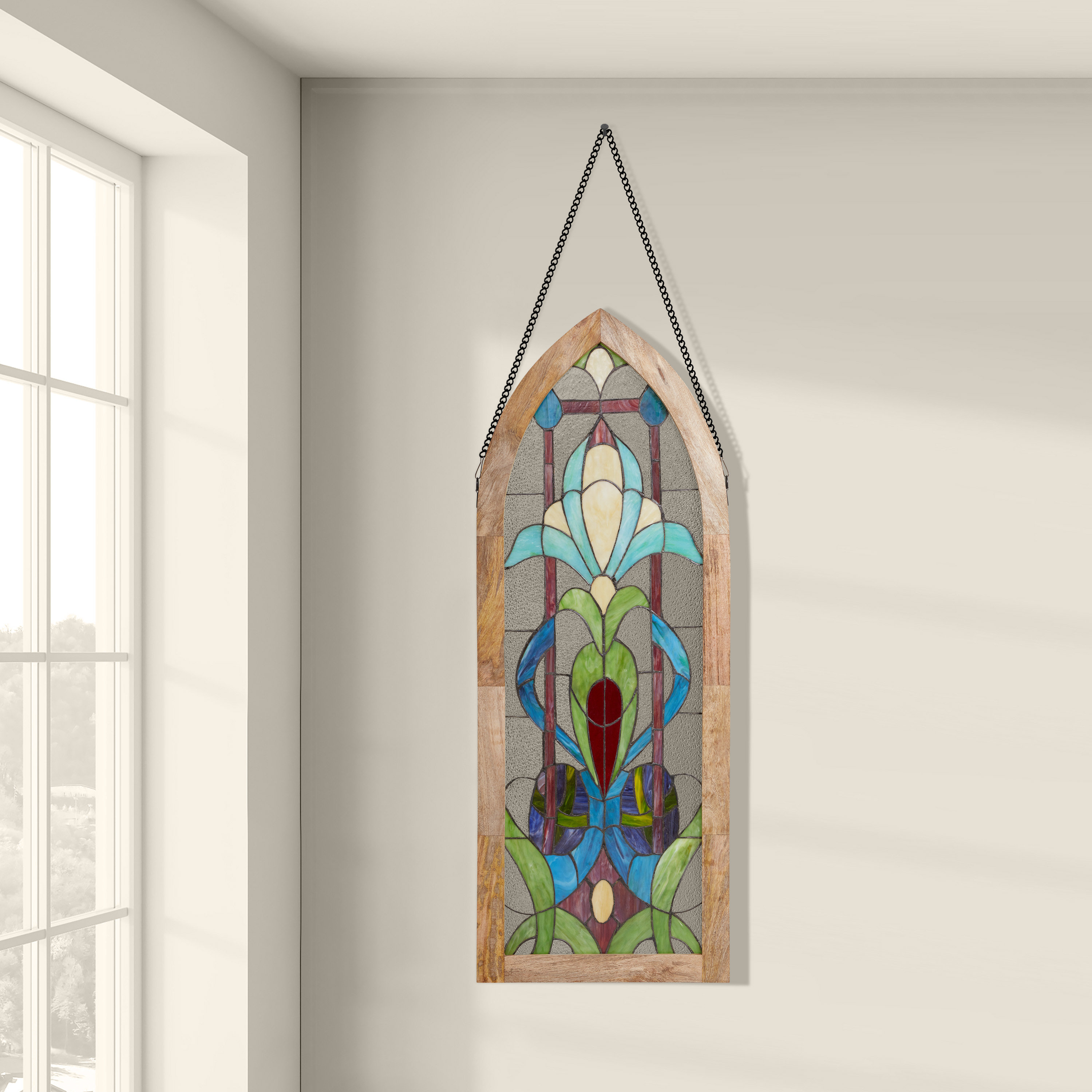 World Menagerie 48"H Blue Art Nouveau Cathedral-Inspired Stained Glass ...