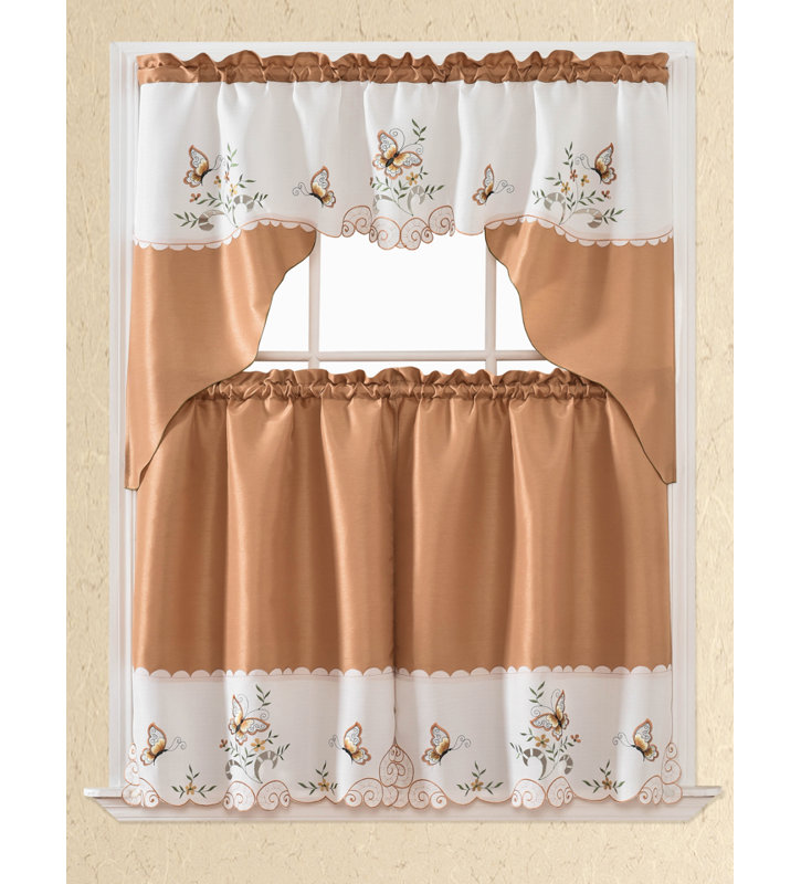 August Grove® Ceili Ruffled 56'' W Kitchen Curtain Gold | Wayfair