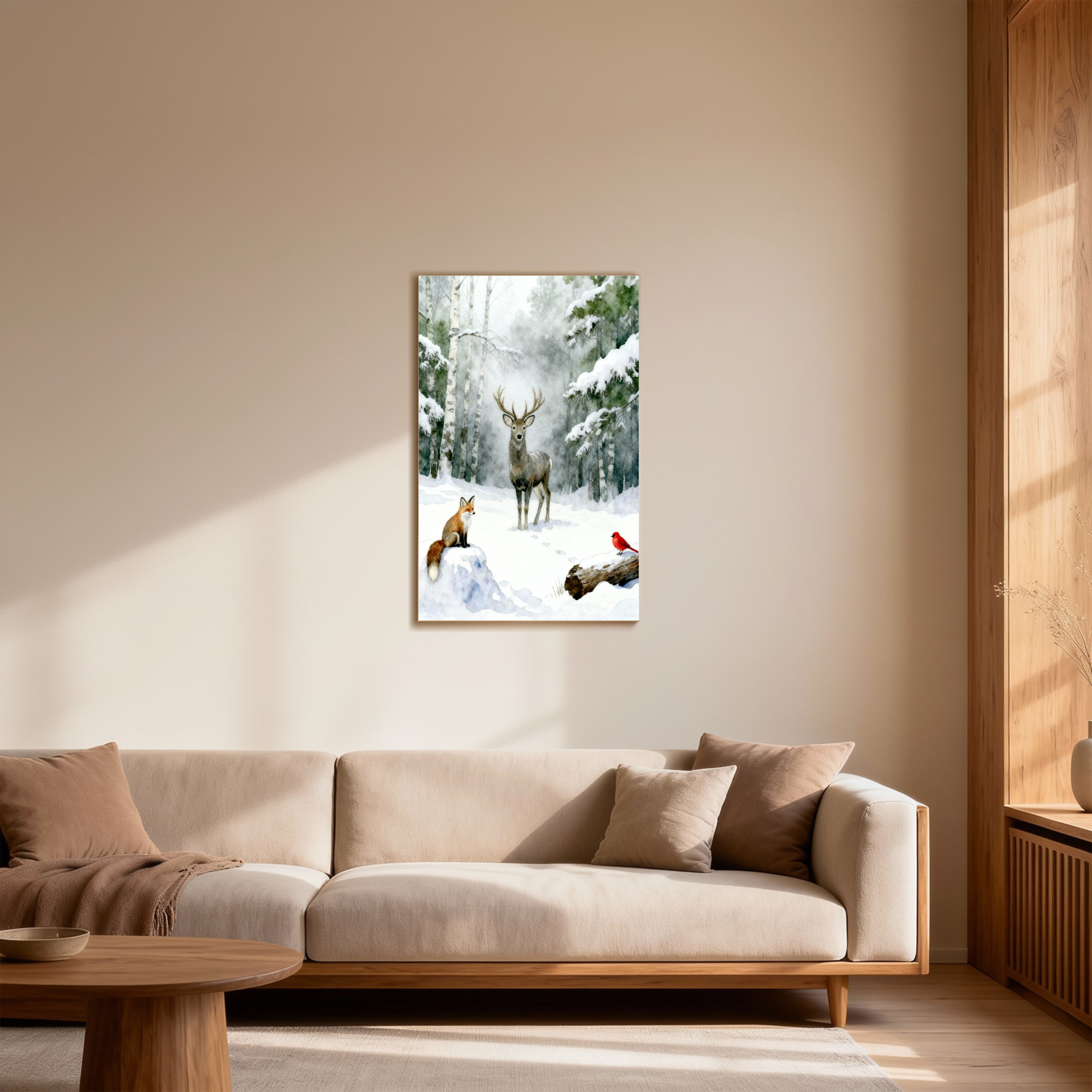 Foundry Select Animals Winter Forest Deer Fox Bird Scene | Wayfair