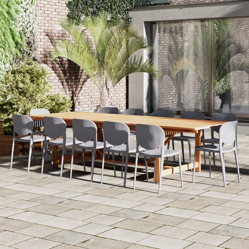 Lark Manor Anautica Outdoor Patio Rectangular Extendable Furniture 13pc ...