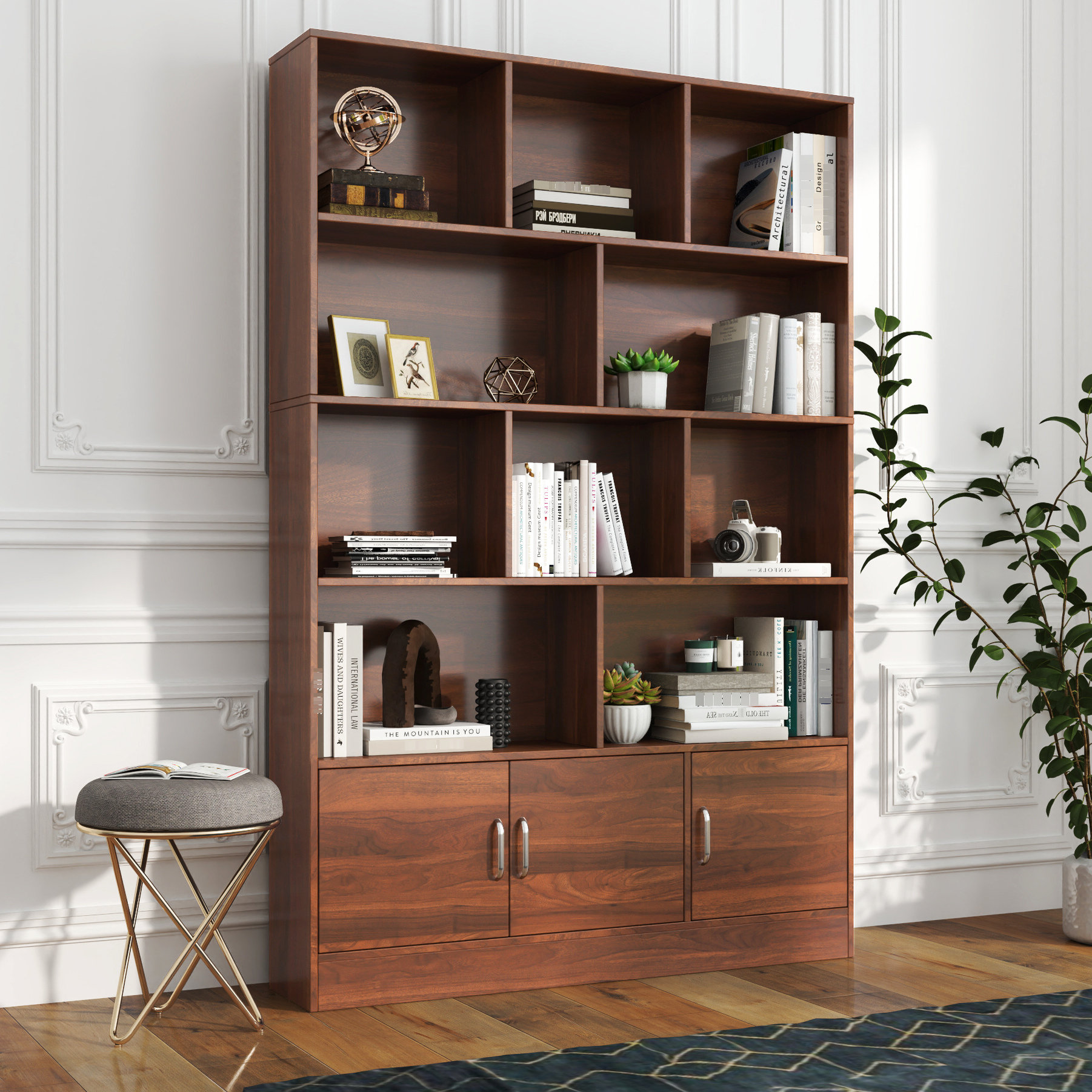 Latitude Run® 4 Bookshelf With 10 And 3 Doors, 72.84" Tall Modern ...