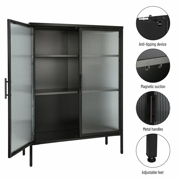 Latitude Run® Morgandy Double Glass Door Storage Cabinet With ...