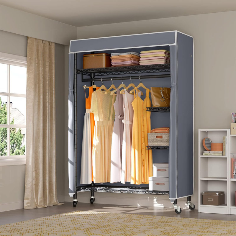 Rebrilliant Portable Closets Rolling Rack 5 Tier Adjustable Wire ...