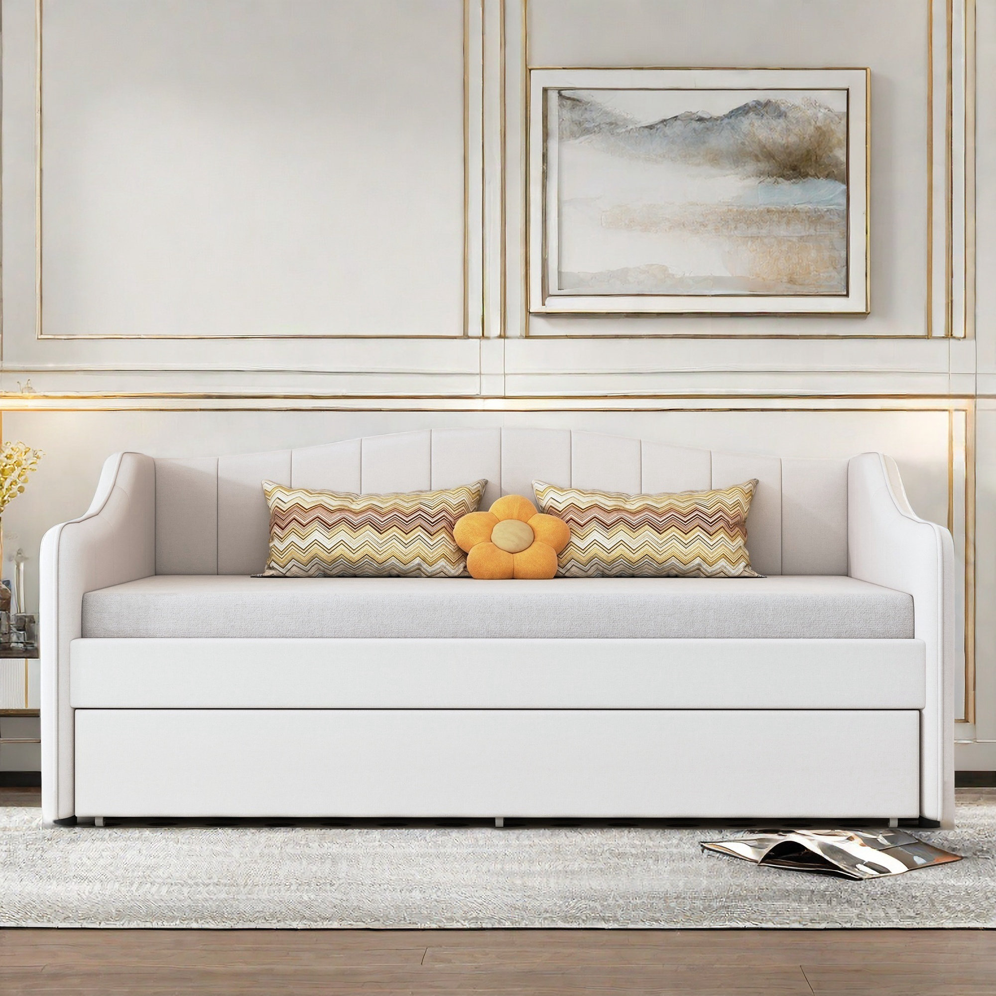 Ivy Bronx Modern Upholstered Daybed with LED Belt and Trundle Taniece ...