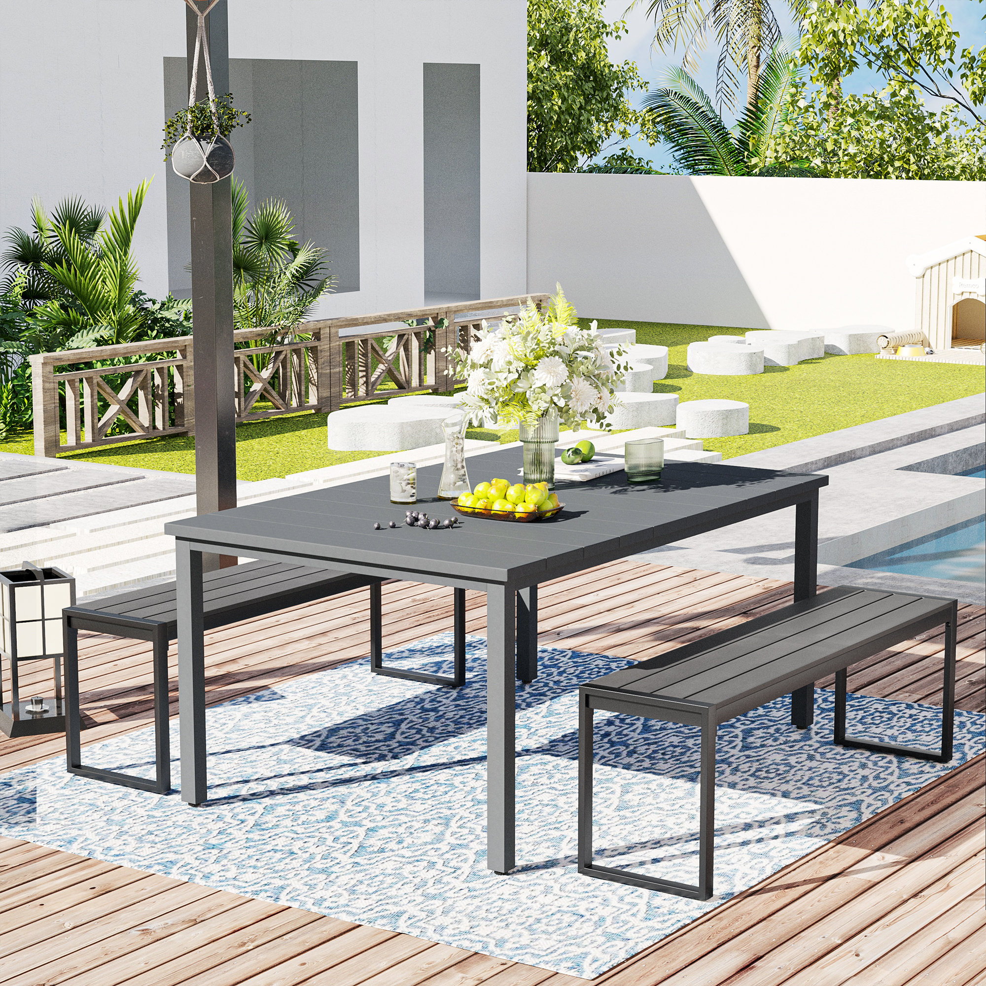 Ebern Designs Metal Outdoor Bench Set Of 2 | Wayfair