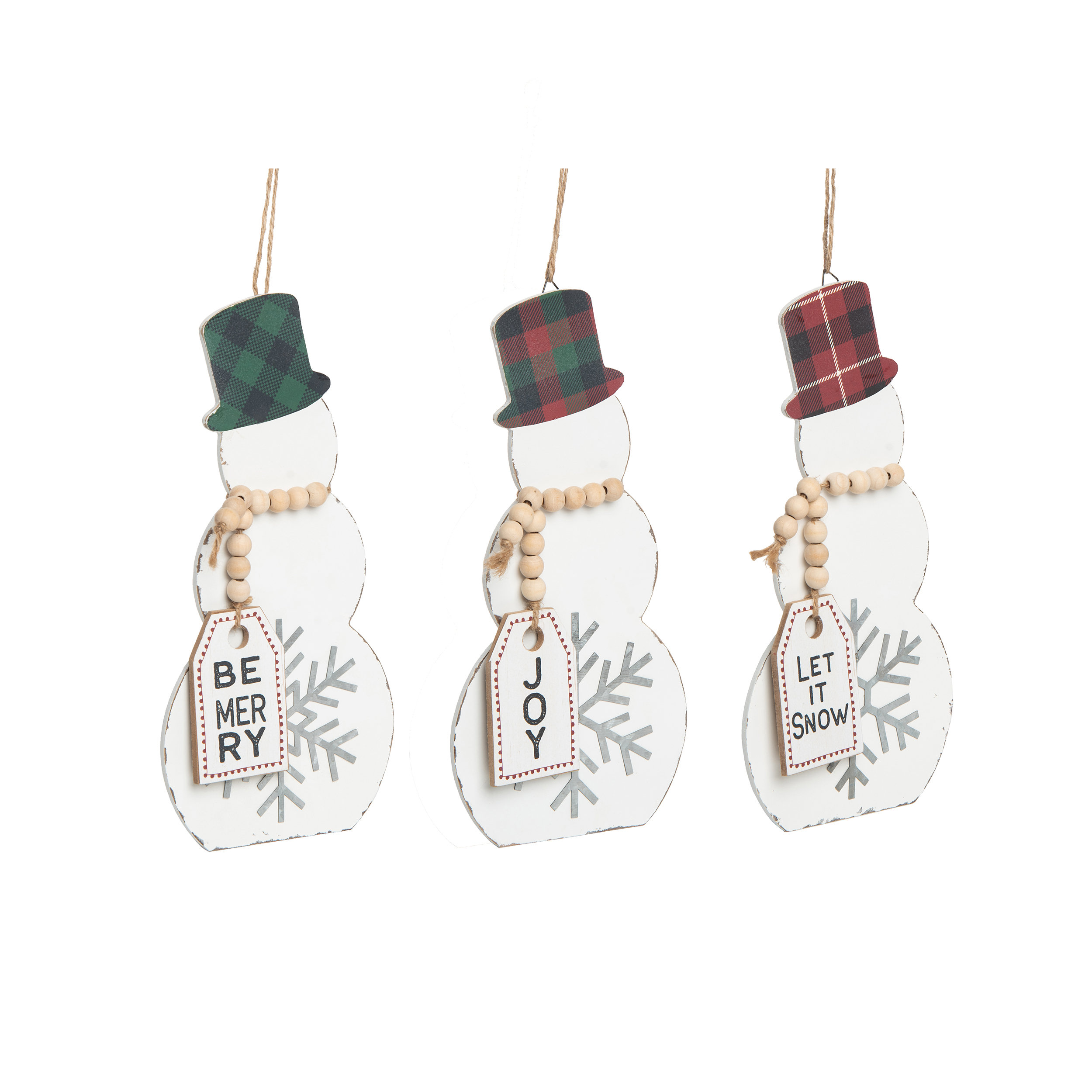 Ophelia & Co. MDF Shaped Snowman Ornament Set of 3 Christmas Home ...