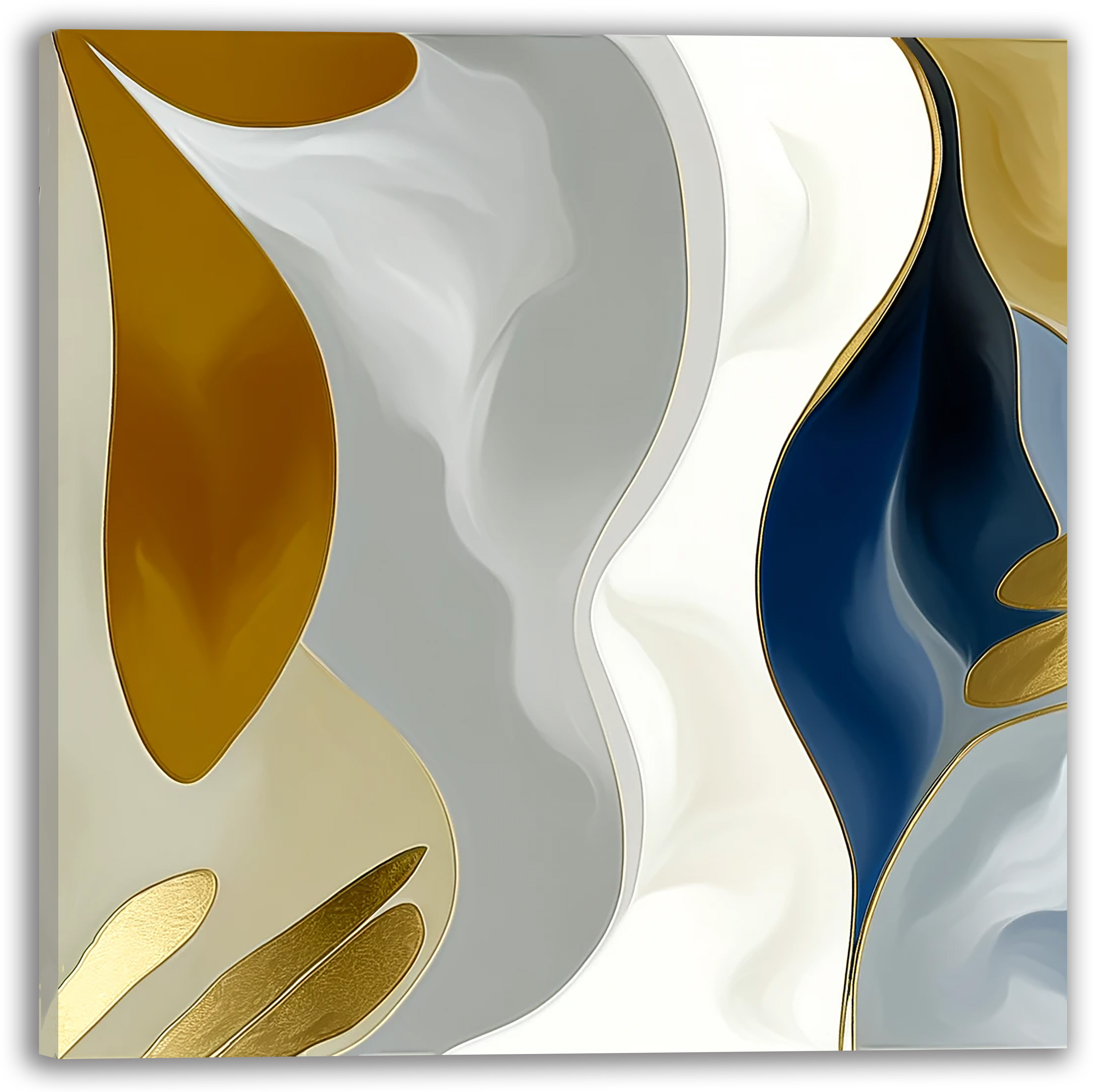 Wrought Studio™ Elegant Contours - Abstract Gold and Navy On Canvas ...