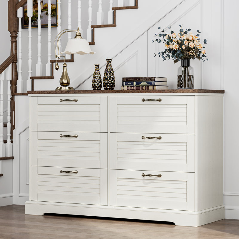 Winston Porter Radomila 6 Drawer 47.2" W Double Dresser, Wood Oak Chest ...