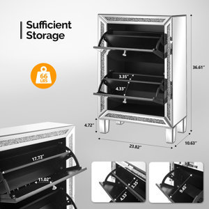 Everly Quinn Pre-Assembled Mirrored Shoe Storage Cabinet With 2 Flip ...