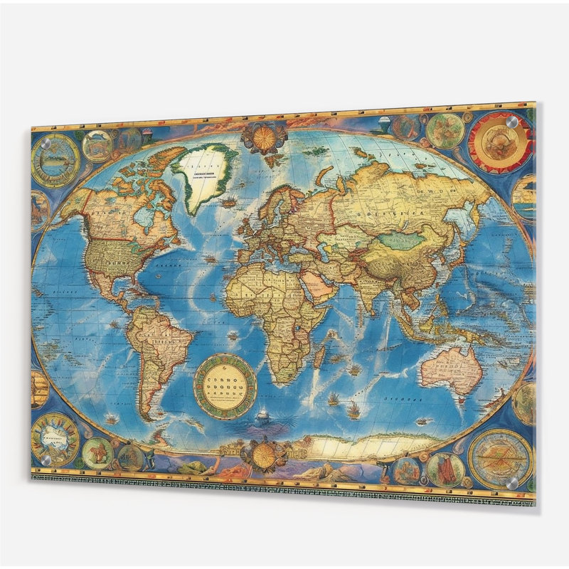 Charlton Home® Vintage World Map II - World Map Acrylic Wall Art Decor ...