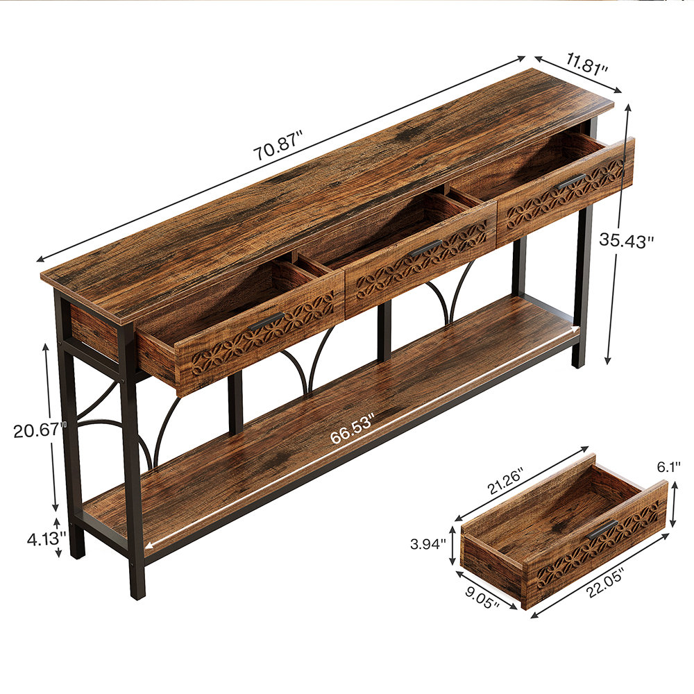17 Stories 70.8" Console Table with 3 Drawers and Shelves & Reviews ...