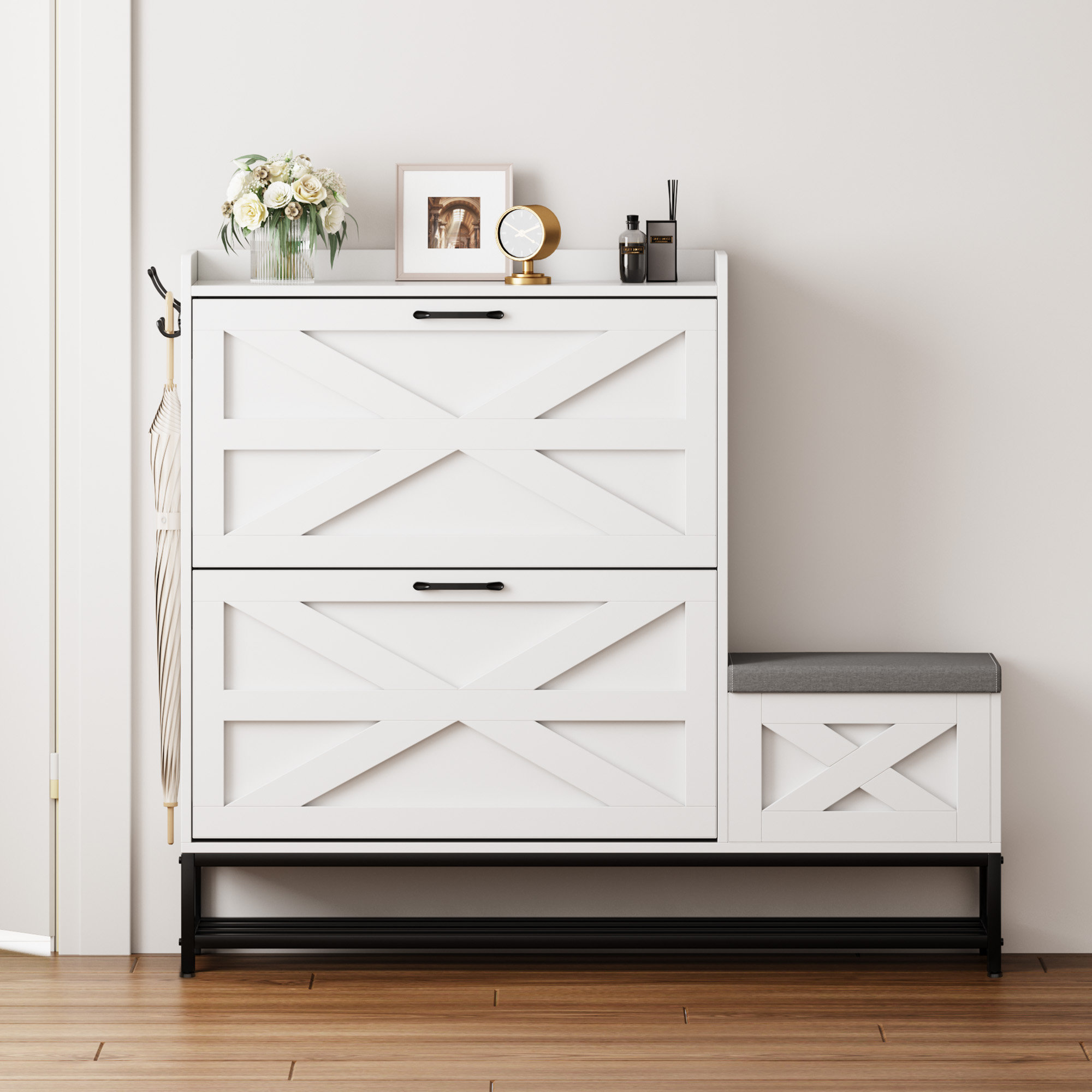 One Allium Way® White Shoe Cabinet with Storage Bench - Large Capacity ...