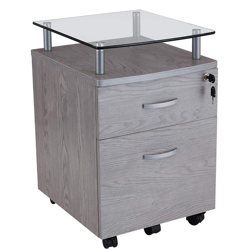 Leader Books 2-Drawer Rolling File Cabinet with Lock and Glass Top ...
