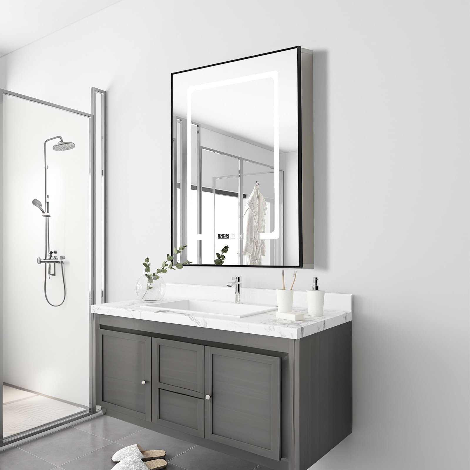 Wrought Studio™ 19X24” Dimmable LED Noyale With Defogger & Time Display ...