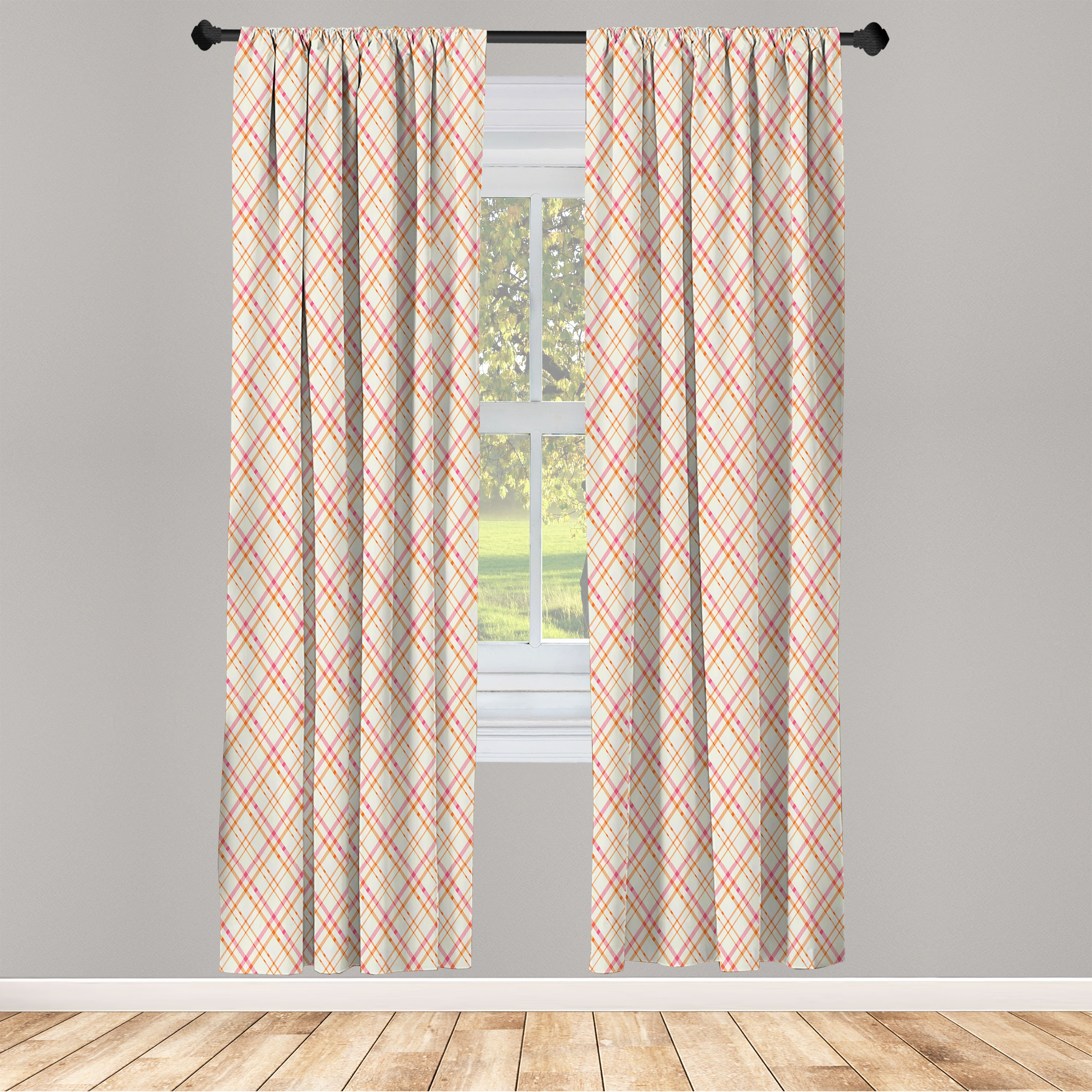 East Urban Home Vintage 4-Panel Curtains, Diagonal Plaid Ornament, Pale ...