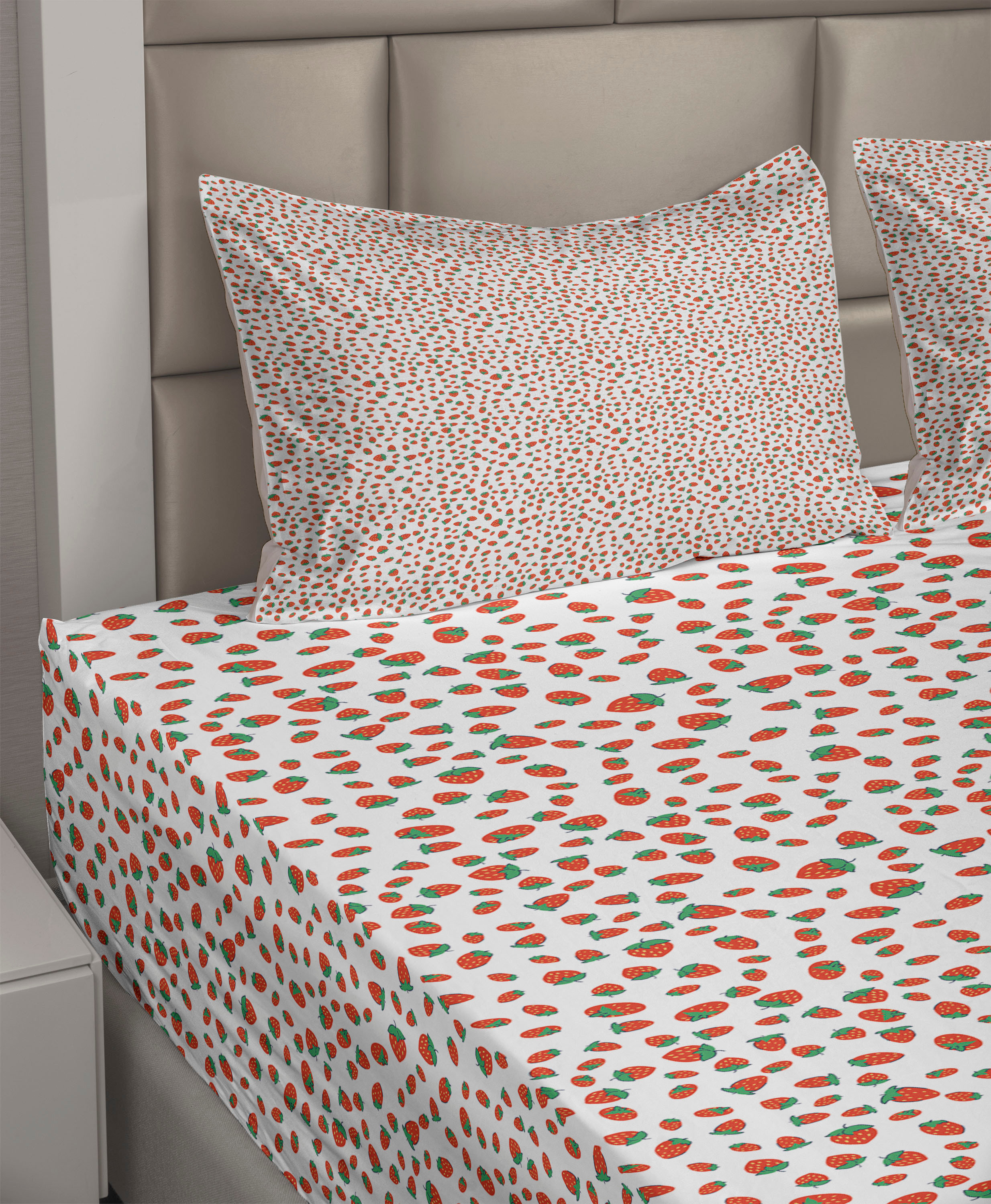 Ambesonne Strawberry Sheet Set Berry Summer Fruits Art Scarlet and Jade ...