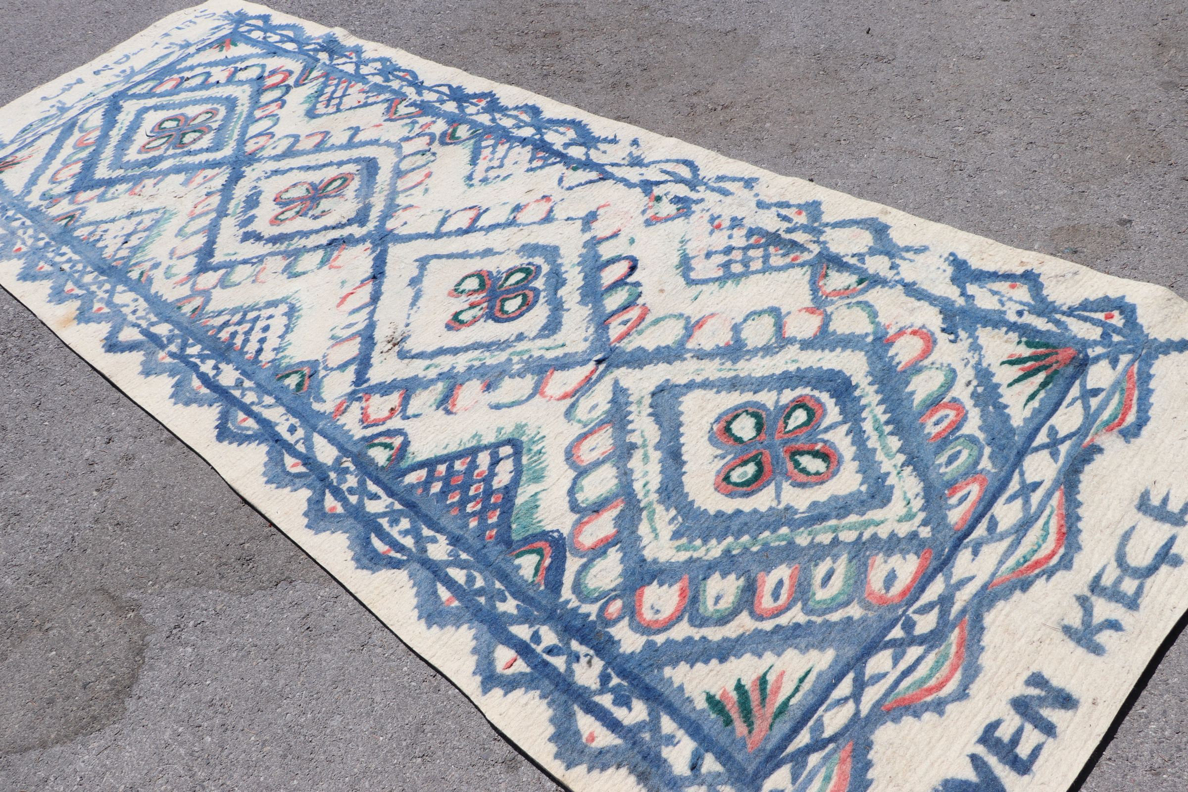 Bungalow Rose Handwoven Wool Runner Carpet With Blue and Red Design ...