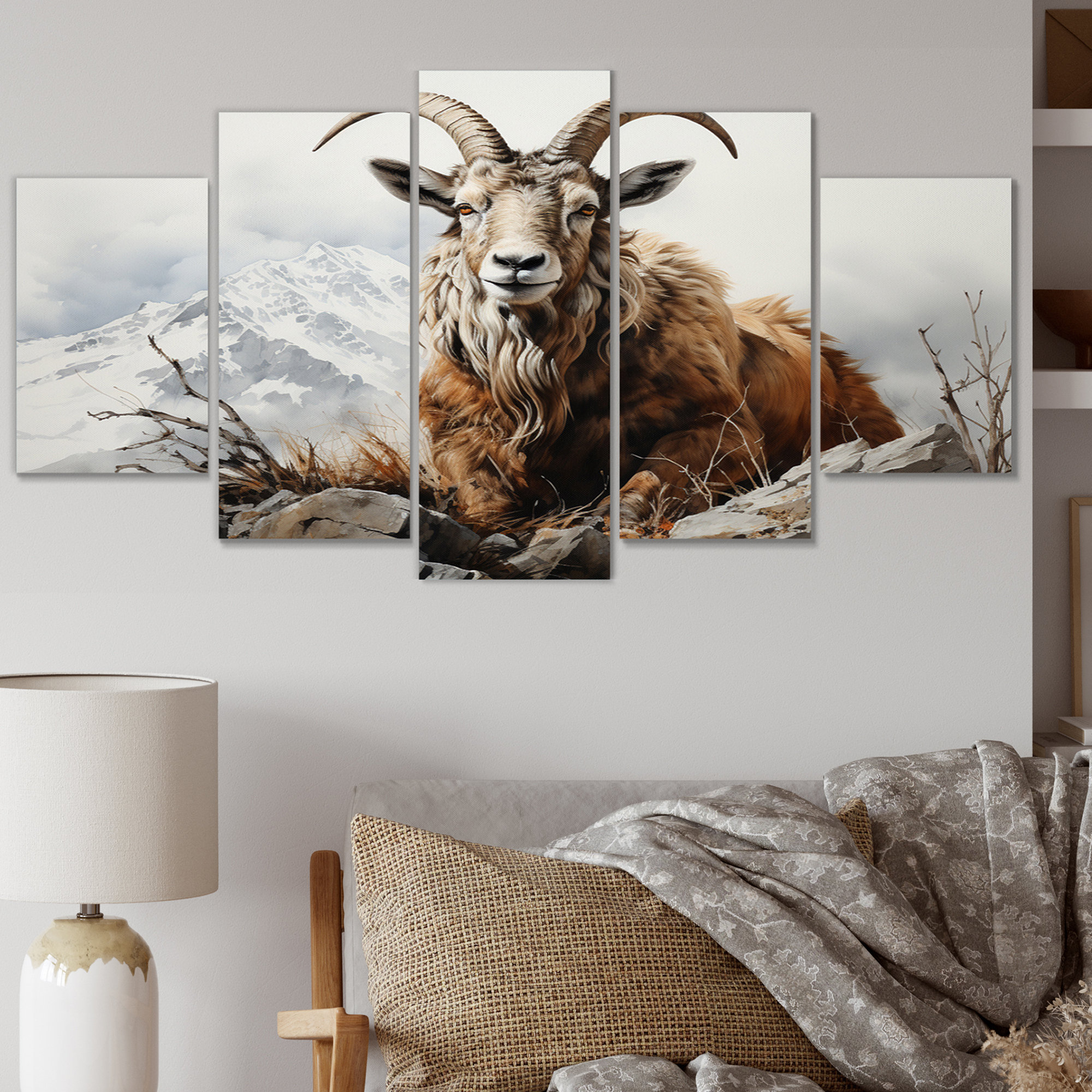 Union Rustic Goat Mountain Majesty - Animals Wall Decor - 5 Panels ...