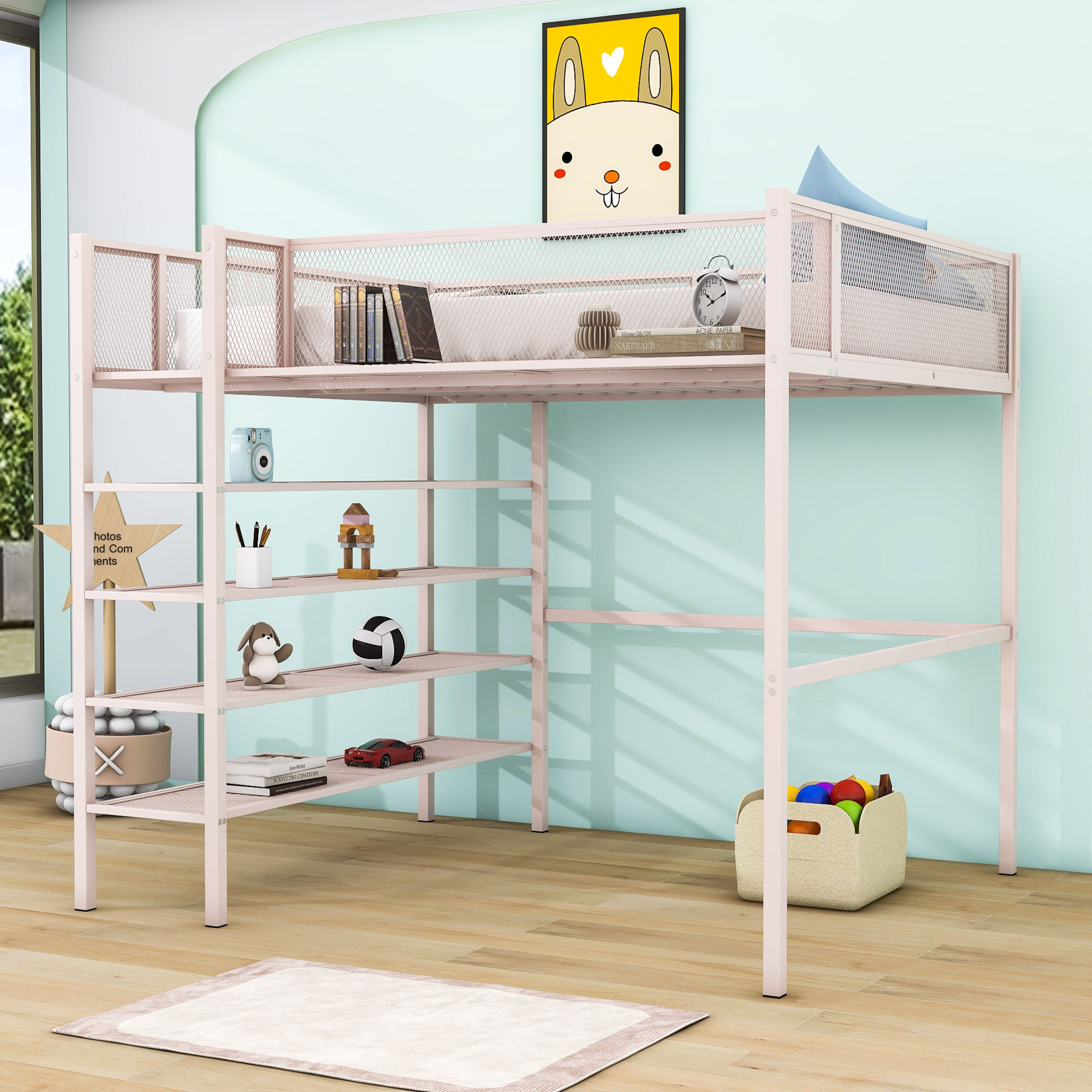 Isabelle & Max™ Lit mezzanine double en métal avec tablettes à 4 ...