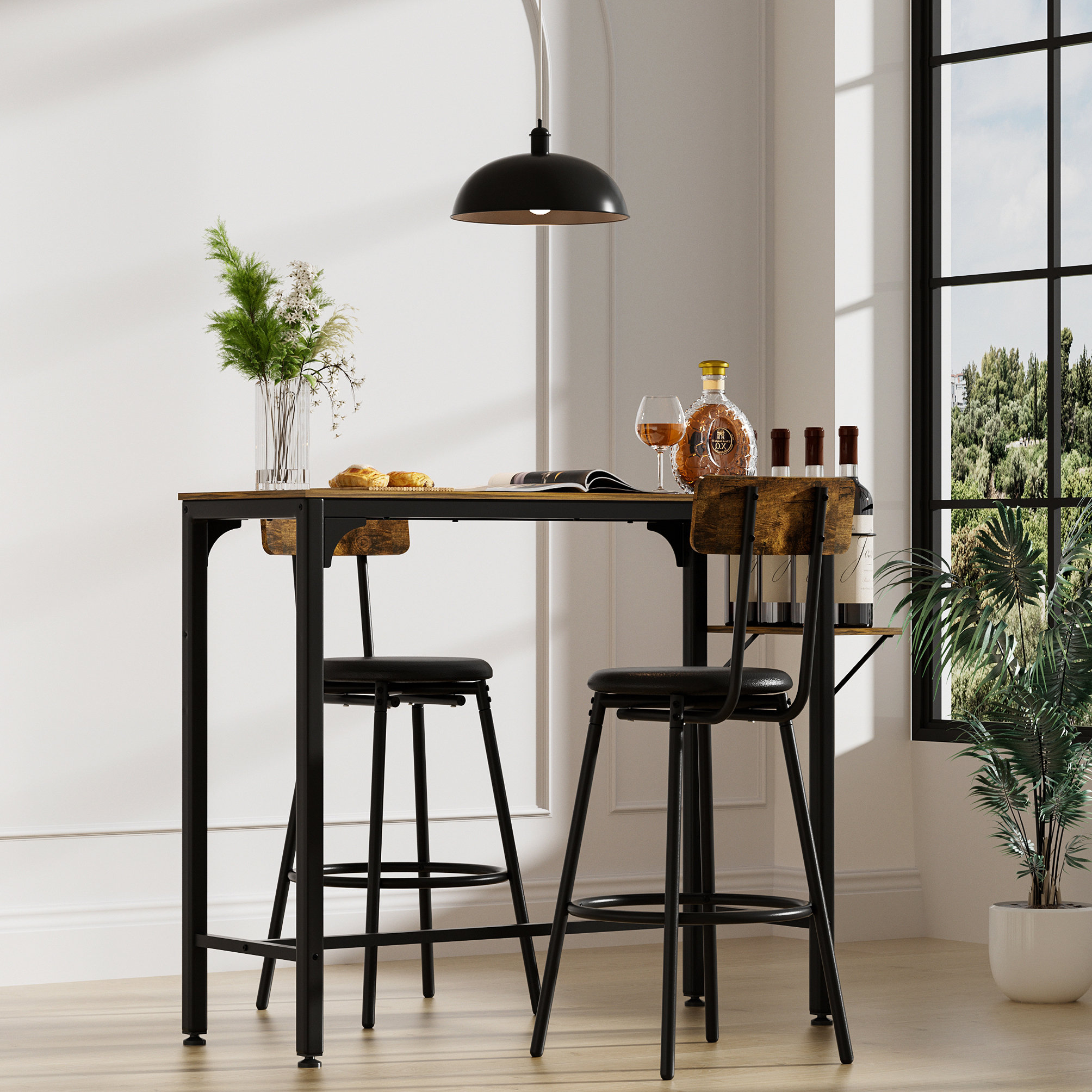 Ebern Designs Wood Top Metal Base Side Table Industrial Bar Table With ...