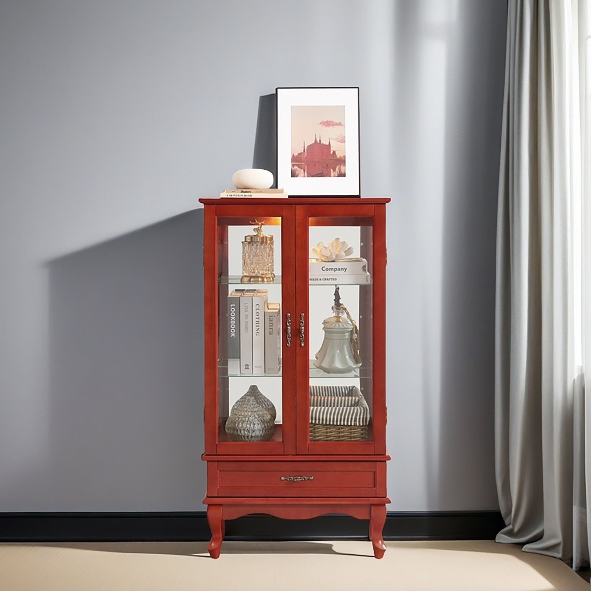 Charlton Home Lighted Glass Cabinet Glass Wine Cabinet Curio Display ...