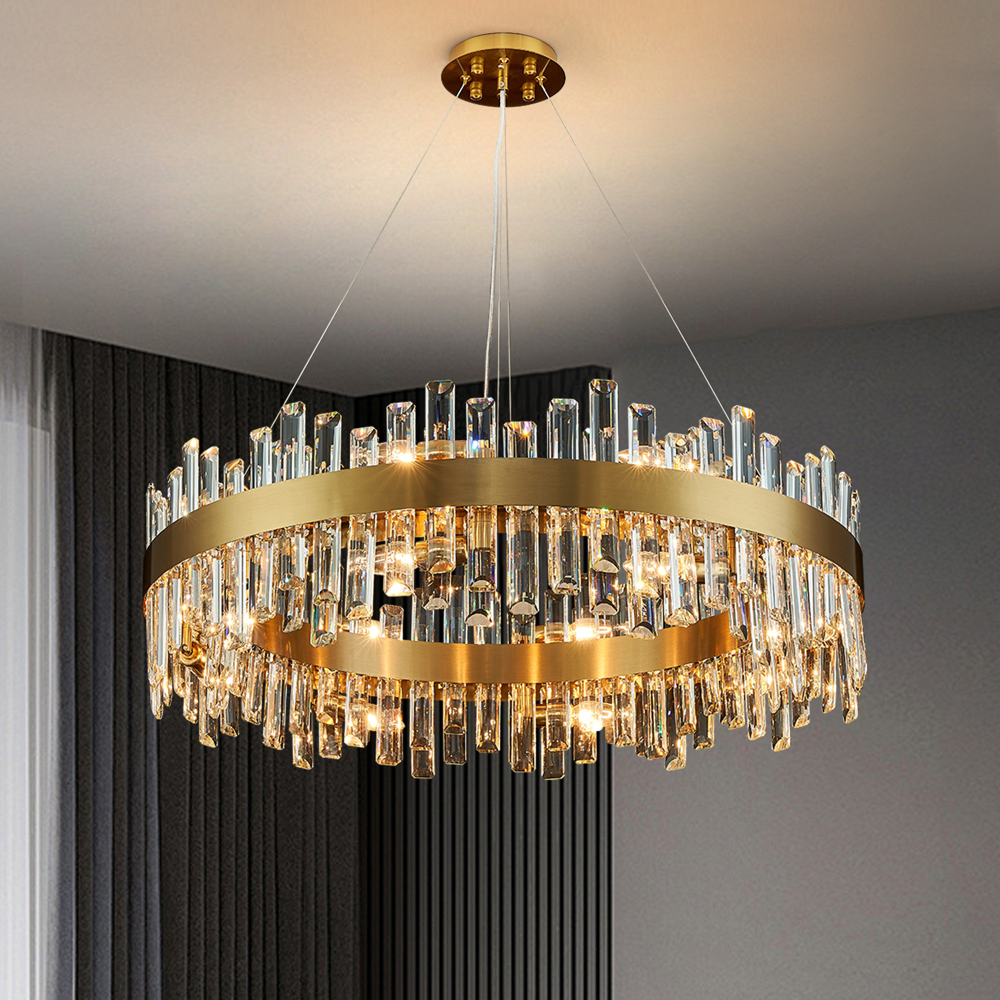 Everly Quinn Marais Dimmable Round K9 Crystal Ceiling Light Modern ...