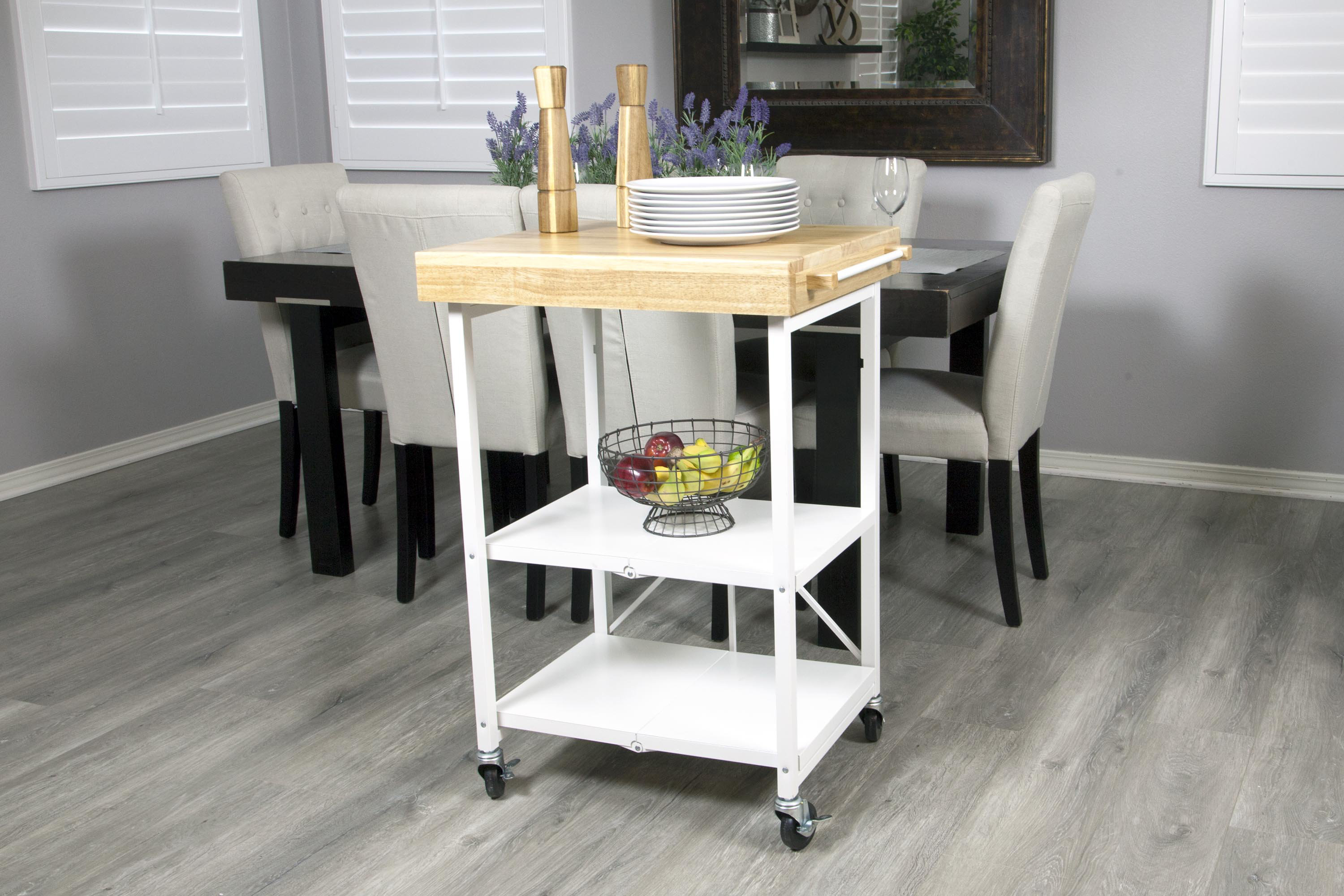 Prep & Savour Bellavia Foldaway Rolling Kitchen Cart Solid Wood Top ...